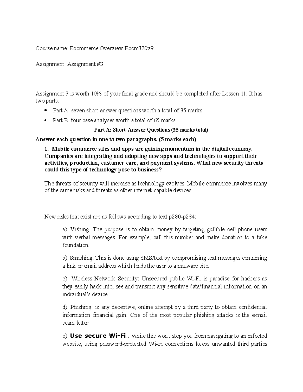 Ecommerce Overview Ecom320v9 Assignment 3 - Course name: Ecommerce ...