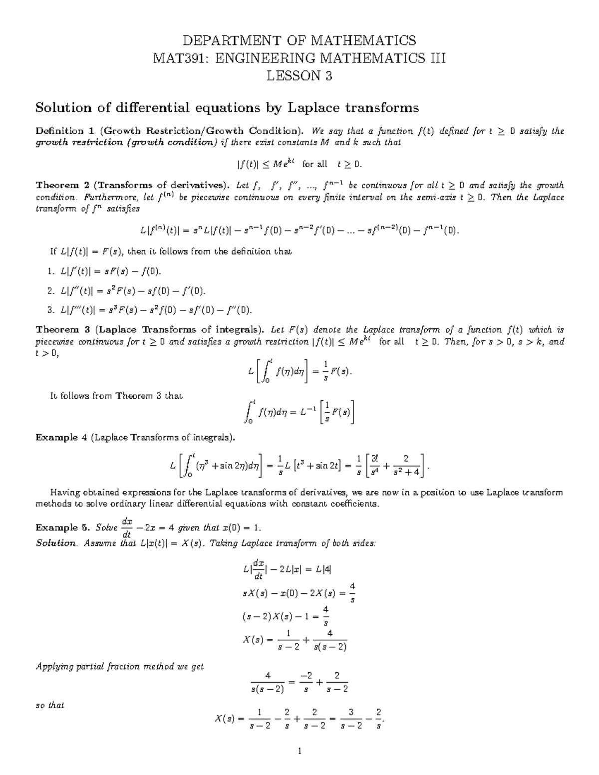 MAT391- Lesson 3 - DEPARTMENT OF MATHEMATICS MAT391: ENGINEERING ...