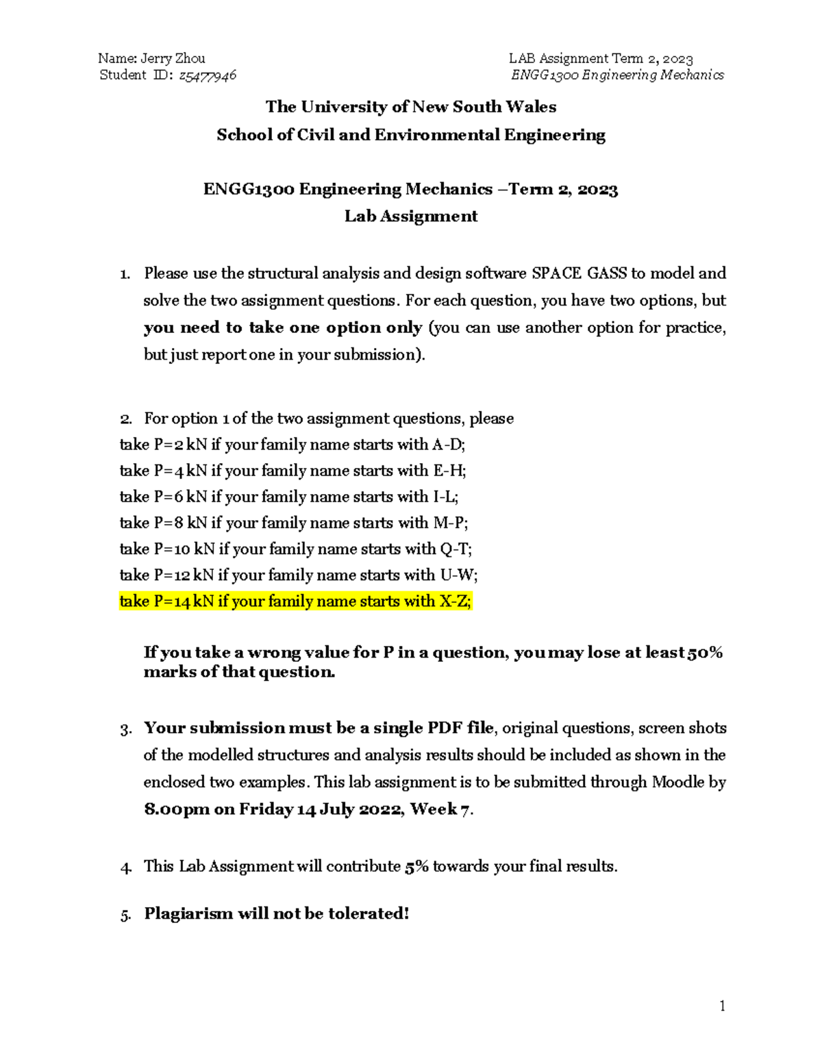 Lab Assignment z5477946 - Student ID: z5477946 ENGG1300 Engineering ...