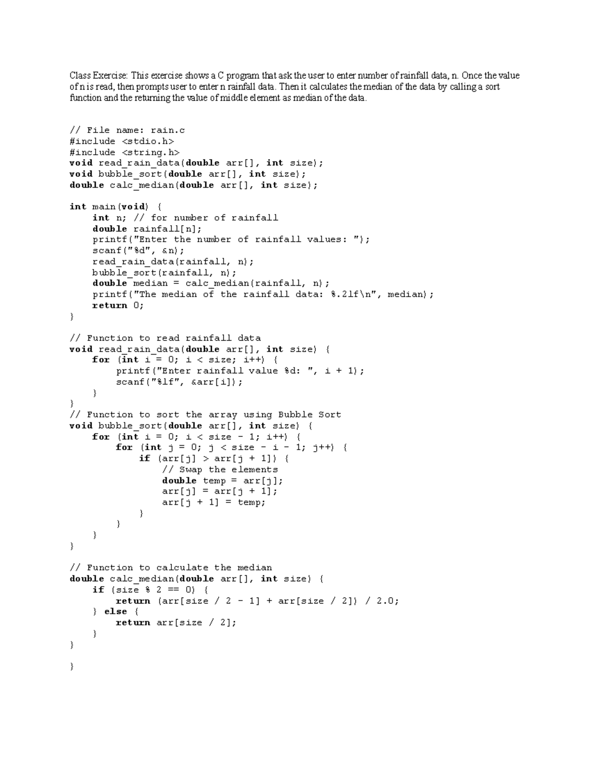 Program To Calculate Median Of Data In An Array Class Exercise This 9146