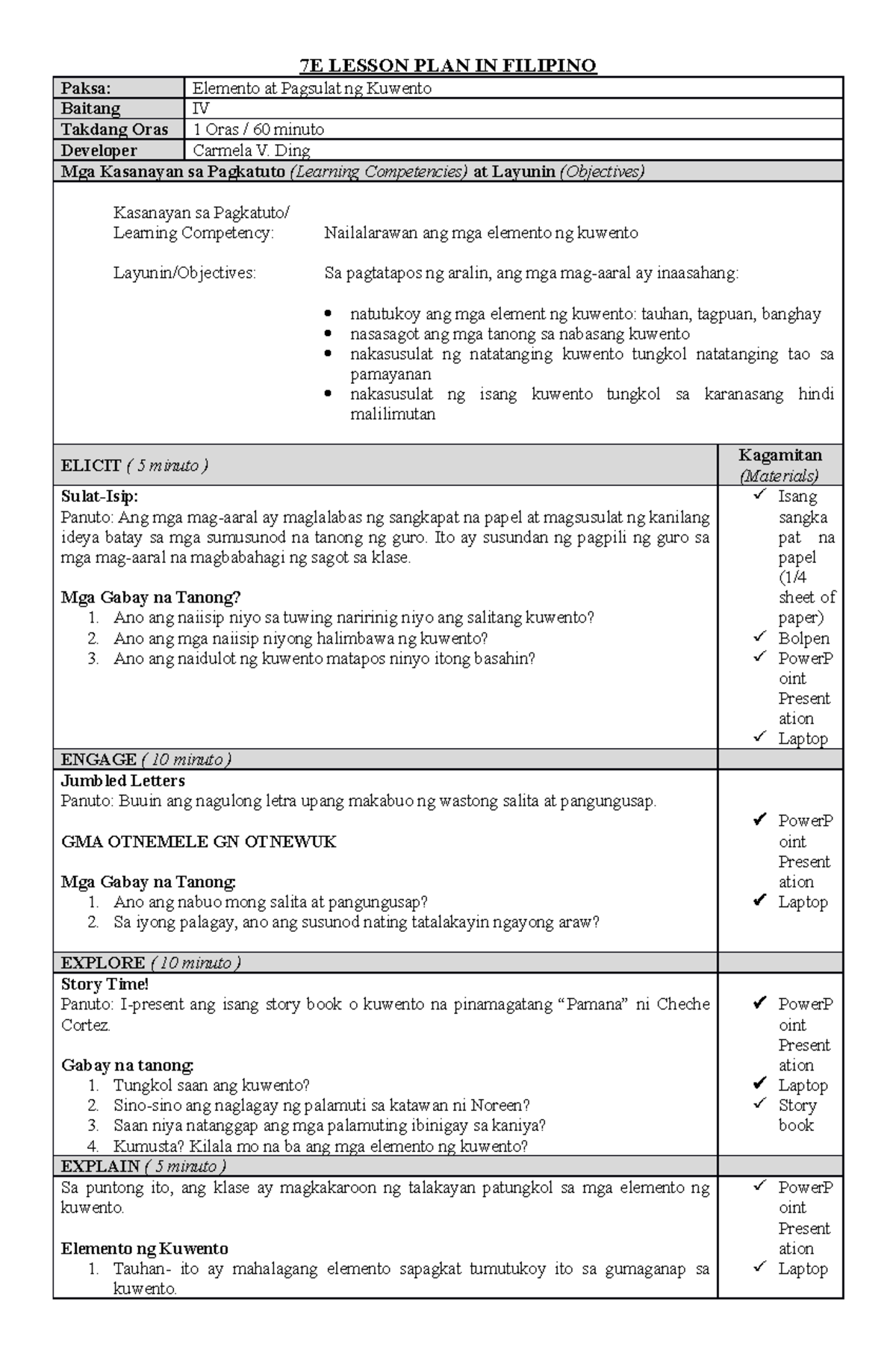 Ding-Carmela-V.-BEE-EGE-III-2 - 7E LESSON PLAN IN FILIPINO Paksa ...