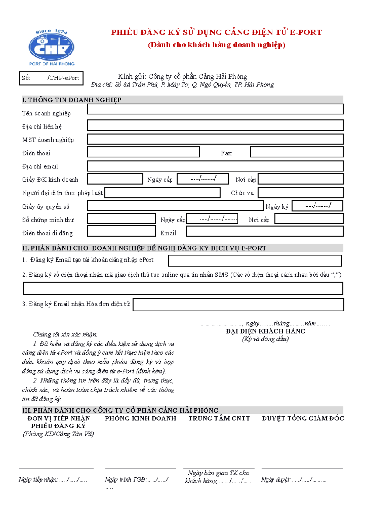 Mau-dang-ky-dich-vu-EPort-CHP-doanh-nghiep - PHIẾU ĐĂNG KÝ SỬ DỤNG CẢNG ĐIỆN TỬ E-PORT (Dành cho ...