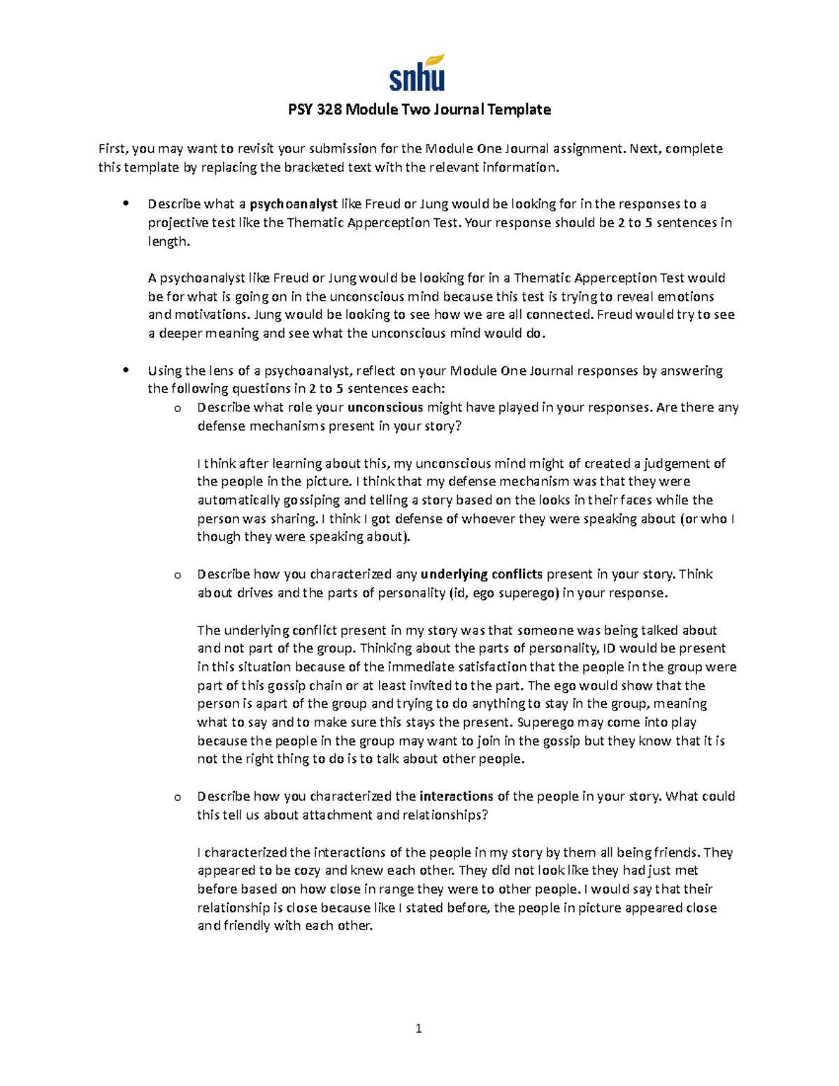 PSY 328 Module Two Journal - Next, complete this template by replacing ...
