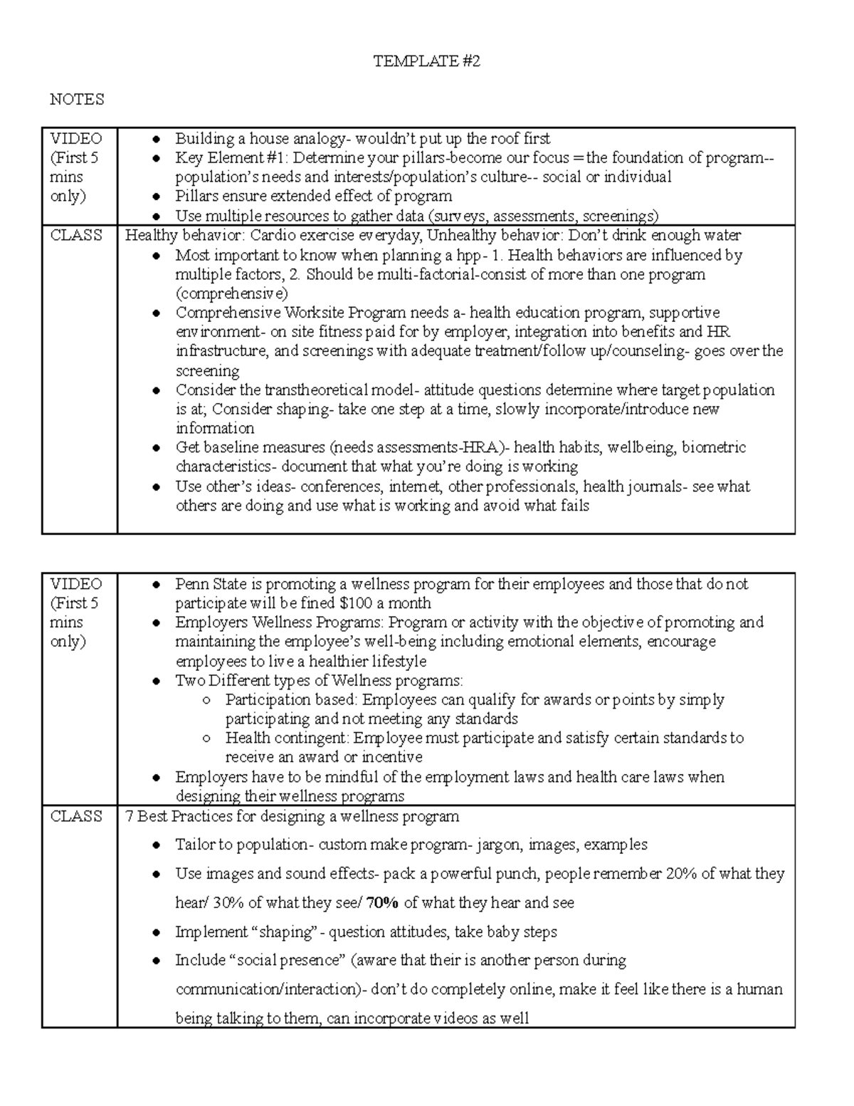 480 Template 2 - Class Assignment - TEMPLATE #2 NOTES VIDEO (First 5 ...