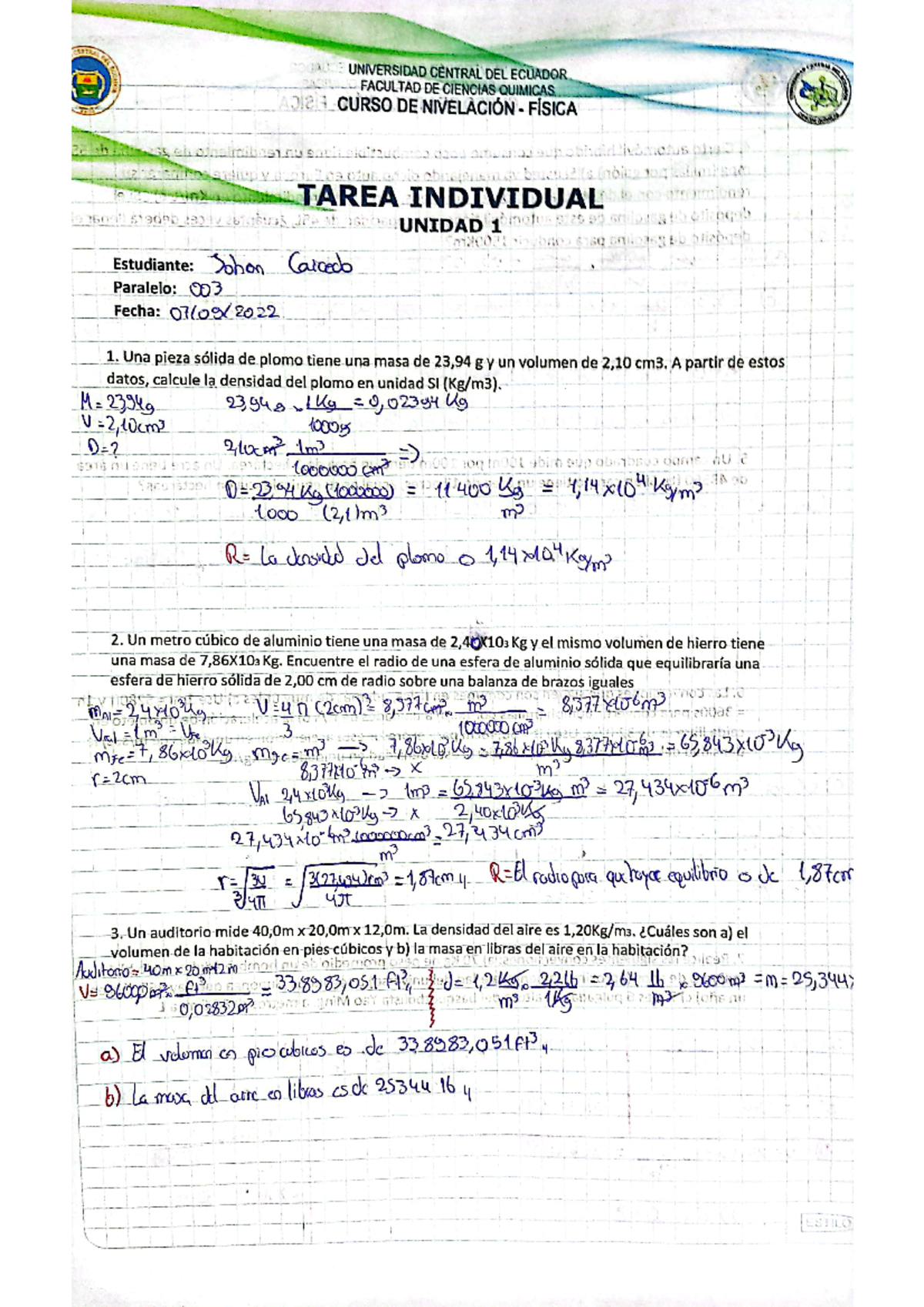 Tarea 1 - Johan Caicedo - QUI 003 - FISICA - Studocu
