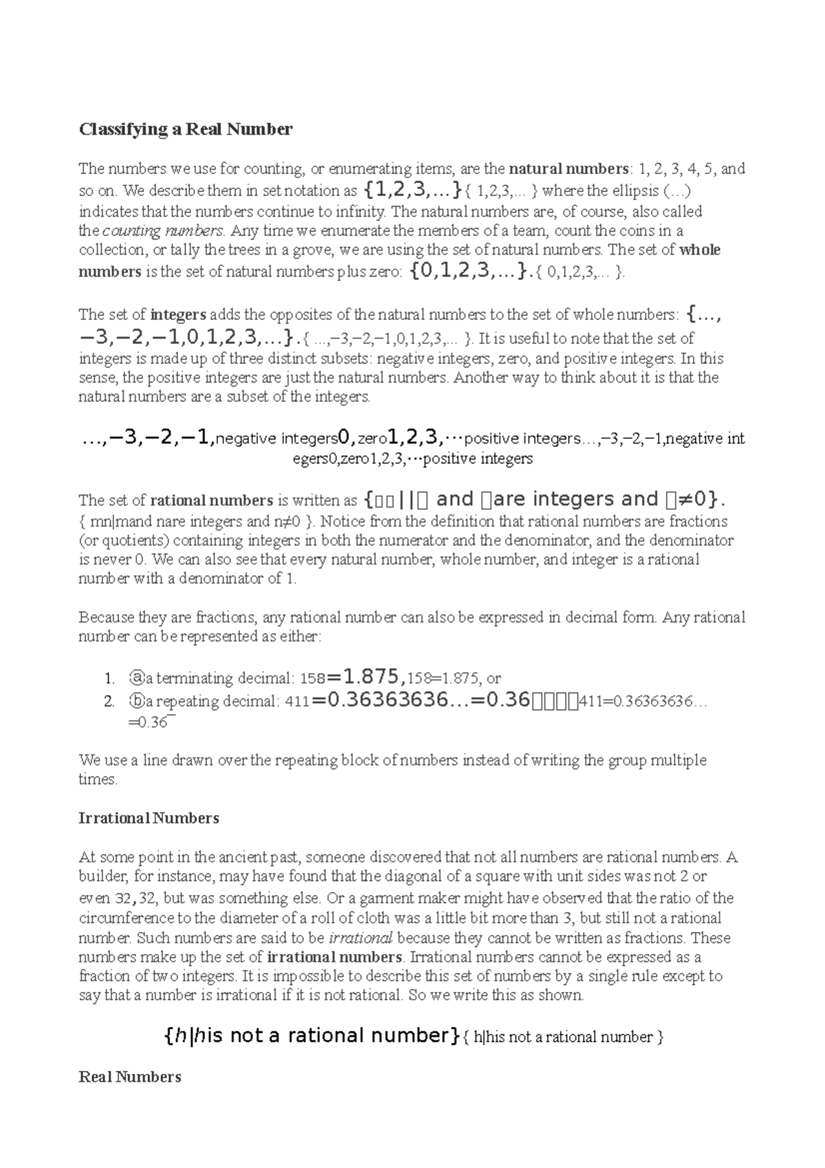 MATH- 1.1 real numbers - Classifying a Real Number The numbers we use ...
