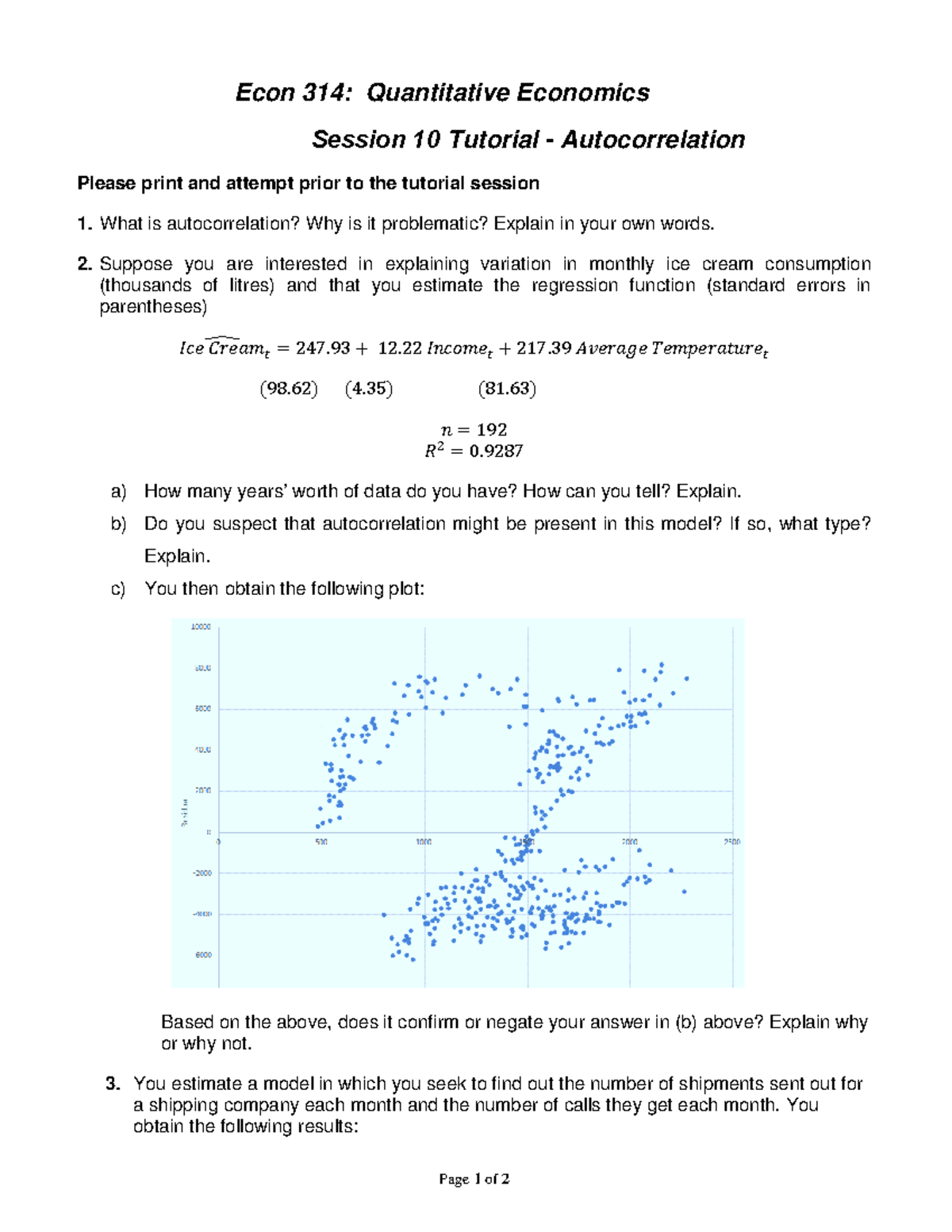 Tutorial Session 10 Autocorrelation in econometrics week 10 - Page 1 of ...