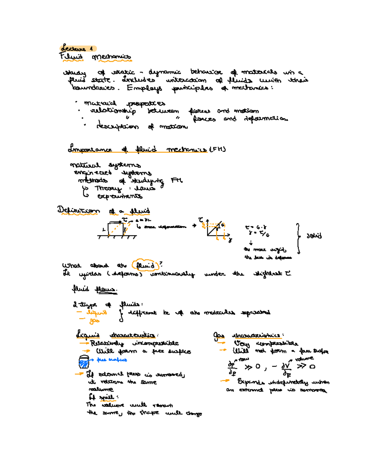 Class Notes Fluids - Specific weight, viscosity - Lecture A Fluid ...