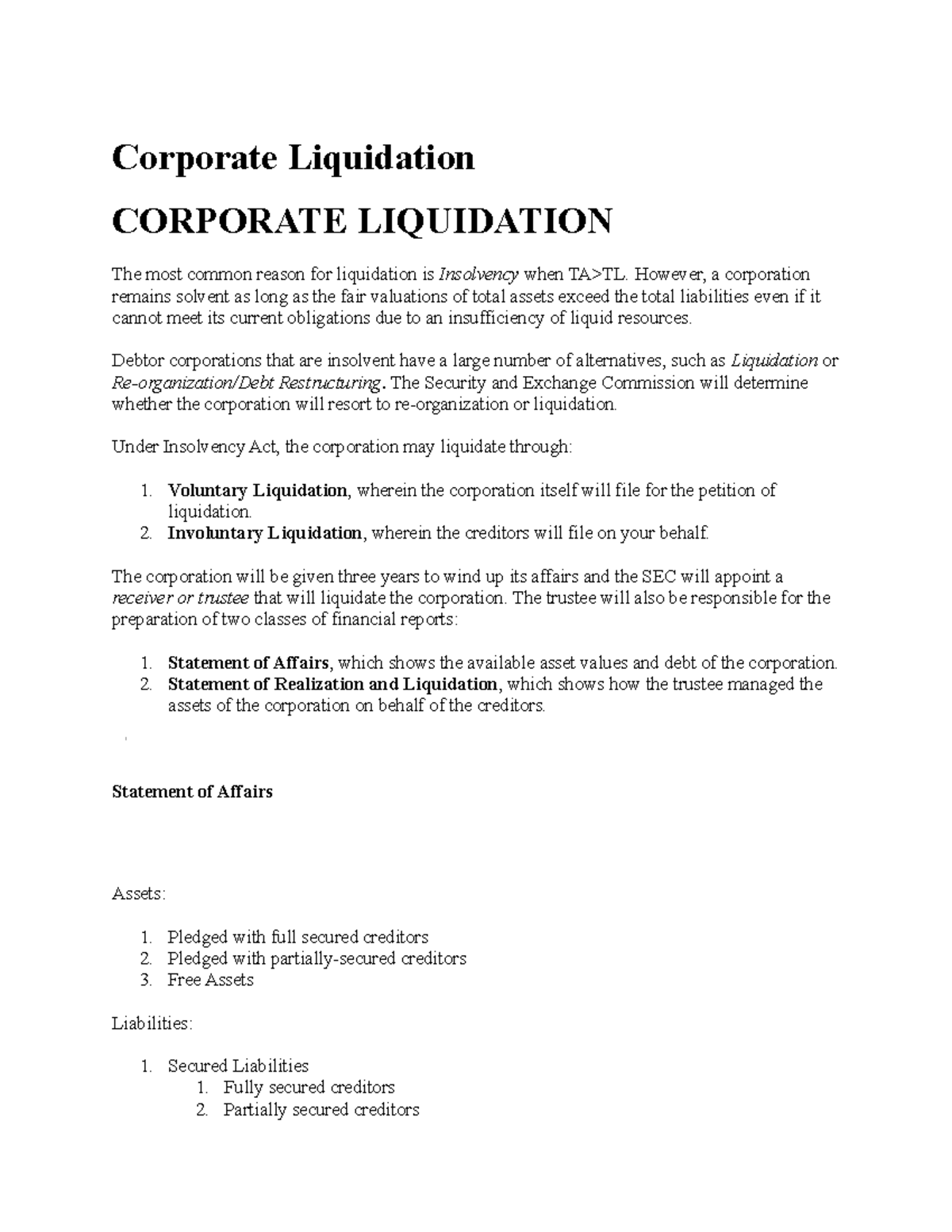 Corporate Liquidation - Corporate Liquidation CORPORATE LIQUIDATION The ...