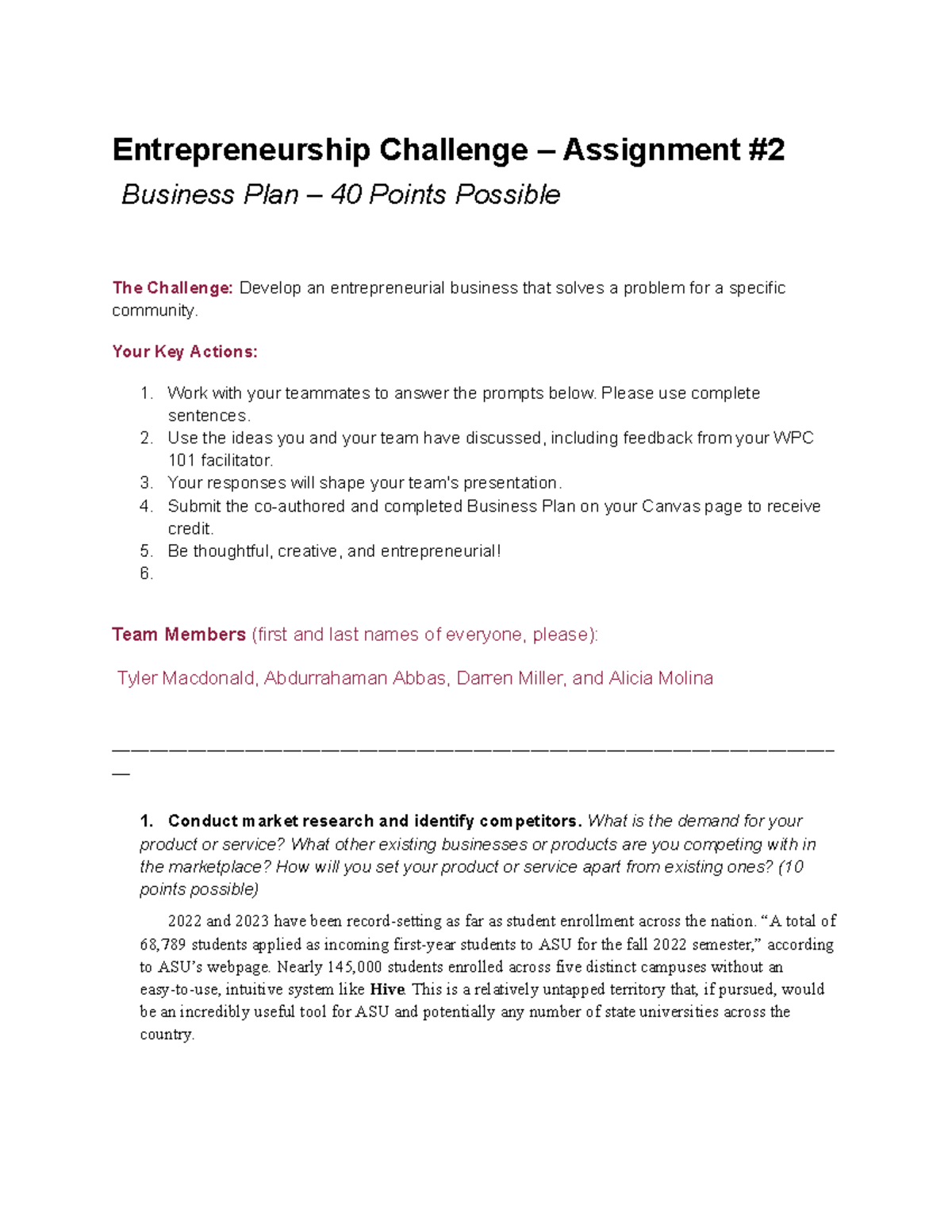 Entrepreneurship Challenge Business Plan - Studocu