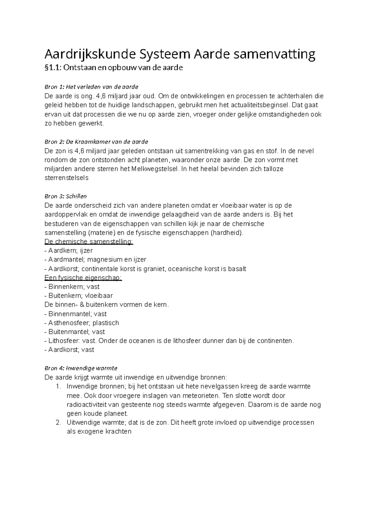 Aardrijkskunde - 4VWO - Systeem Aarde - samenvatting - §1: Ontstaan en ...