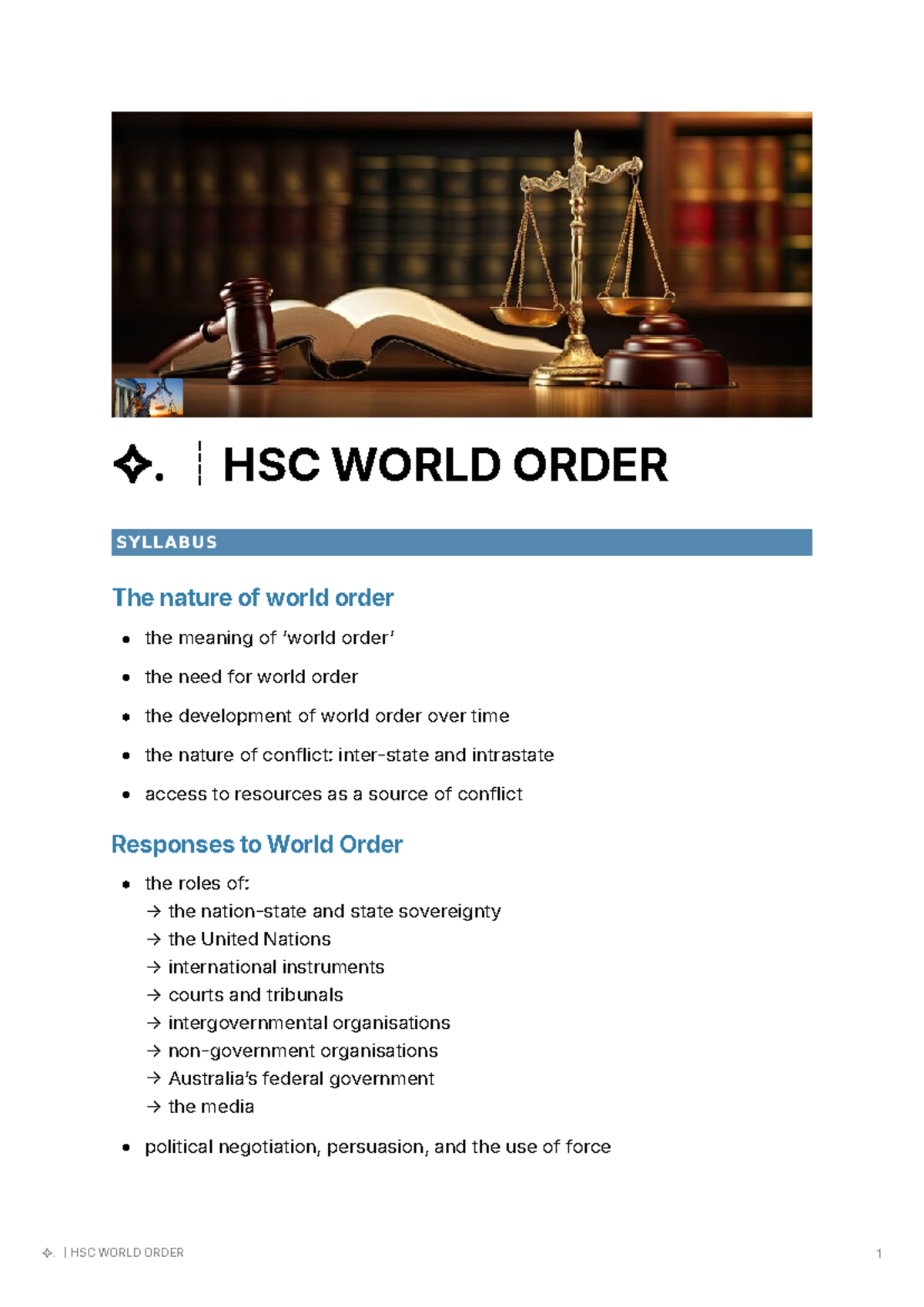 World Order HSC notes - . ┊HSC WORLD ORDER The nature of world order ...