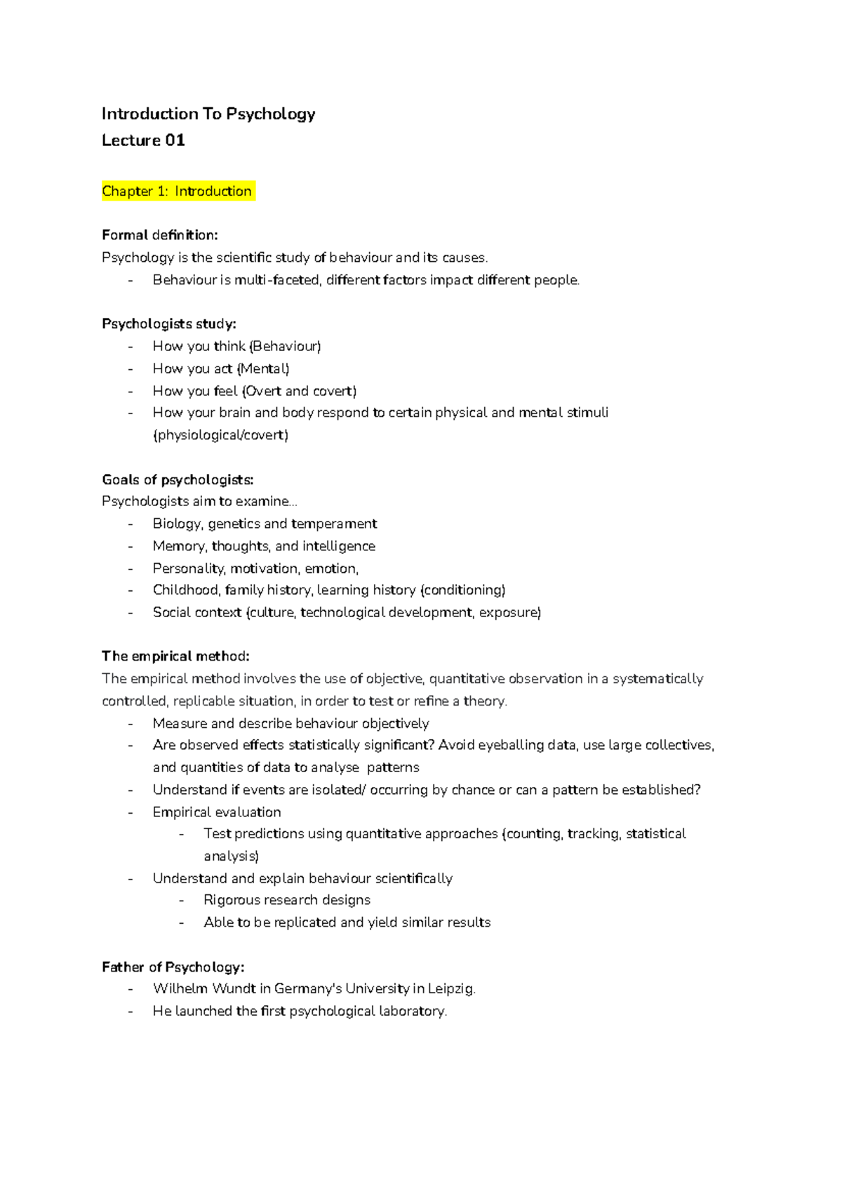 Psych Lecture 01-02 - Introduction To Psychology Lecture 01 Chapter 1 ...