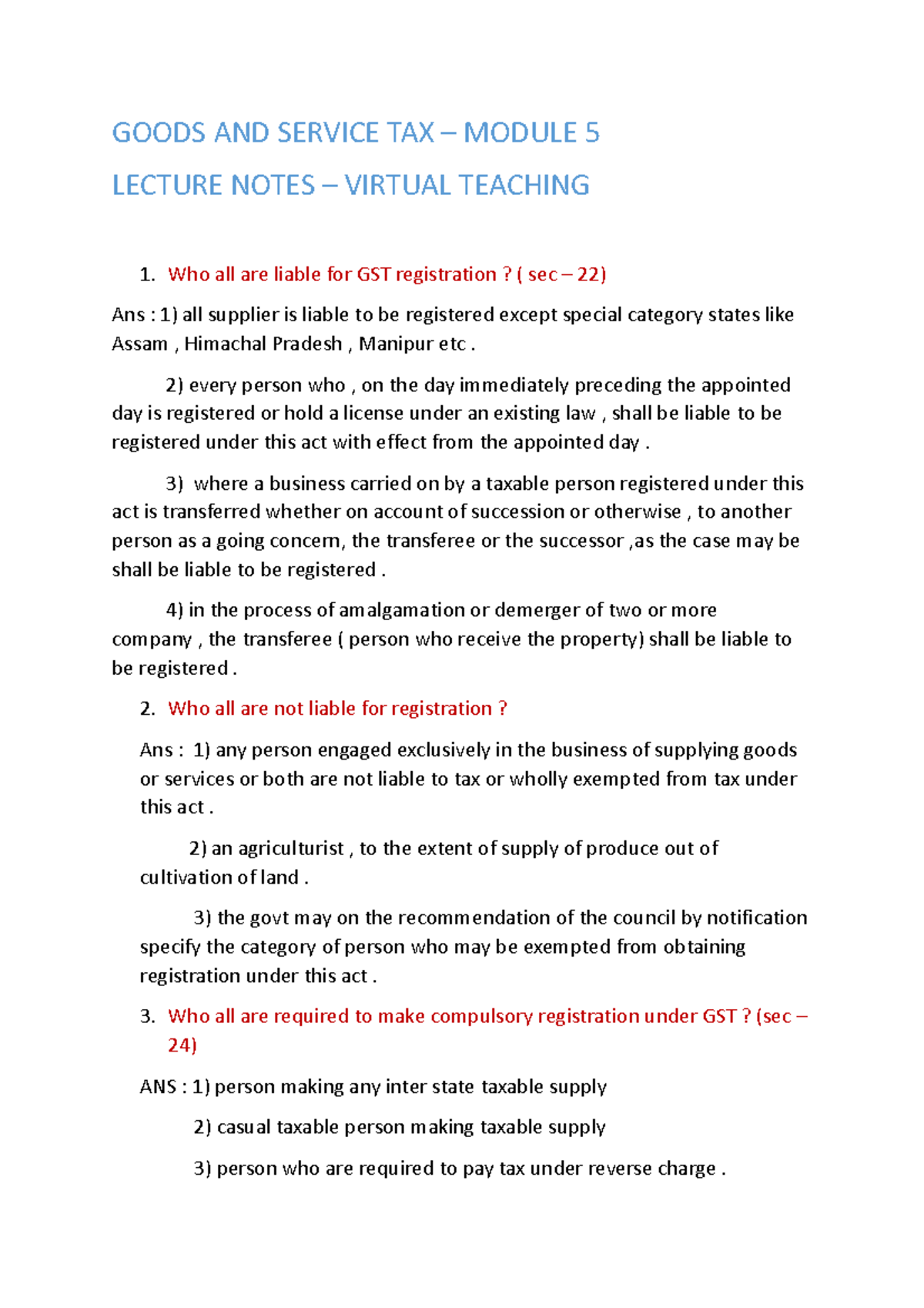 Goods AND Service TAX 5th - GOODS AND SERVICE TAX – MODULE 5 LECTURE ...