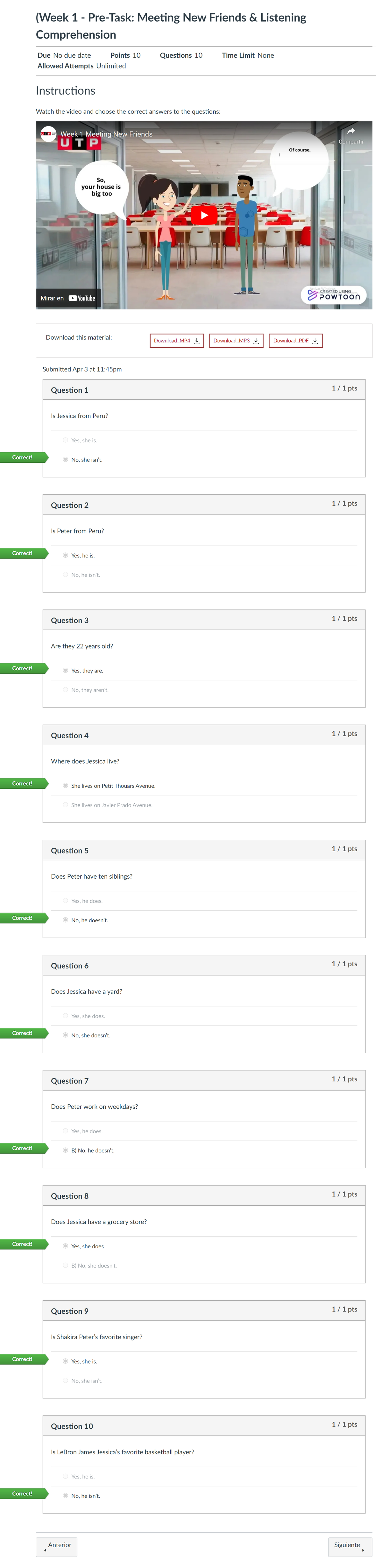 Week 1 - Pre-Task Meeting New Friends Listening Comprehension - Ingles ...