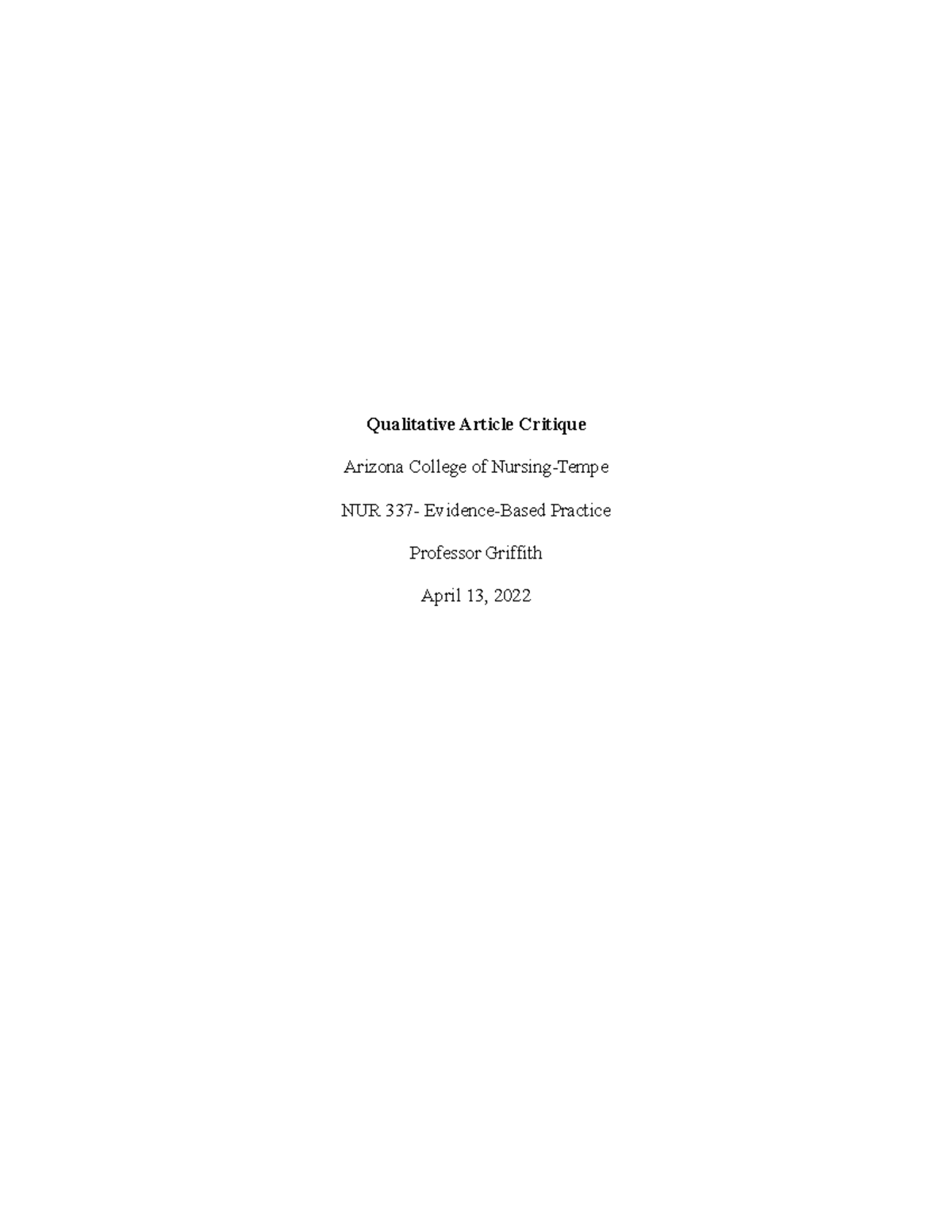 Qualitative Article Critique - Qualitative Article Critique Arizona ...
