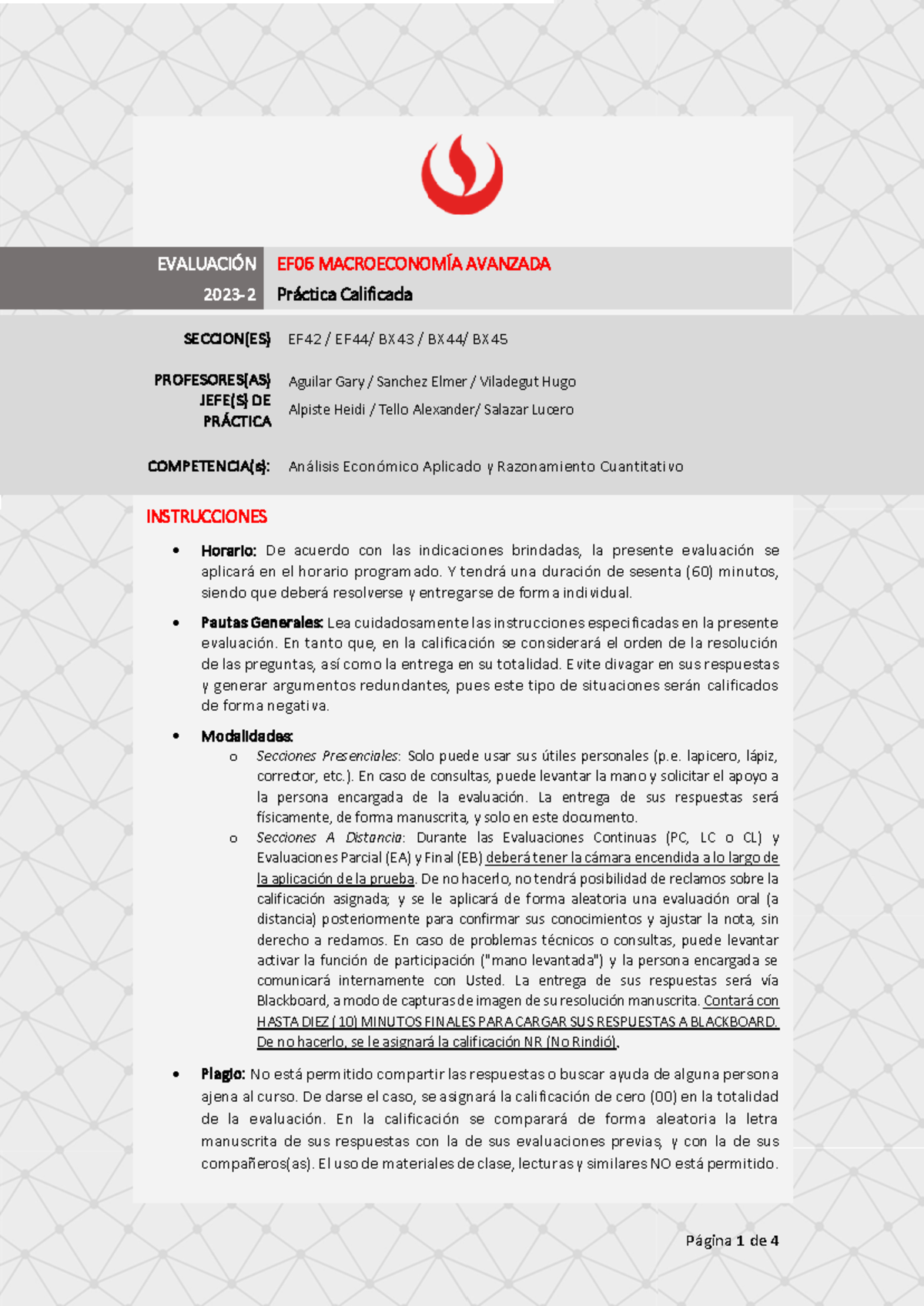 Macro Avanzada PC2 2023 2 - INSTRUCCIONES Horario: De acuerdo con las indicaciones brindadas, la ...
