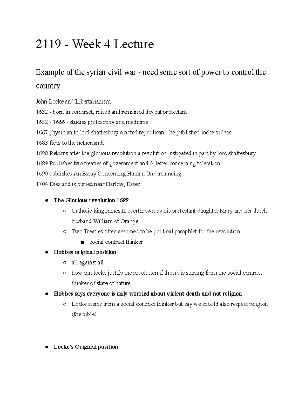 POLS2119 - Week 4 Lecture - 2119 - Week 4 Lecture Example of the syrian civil war - need some ...