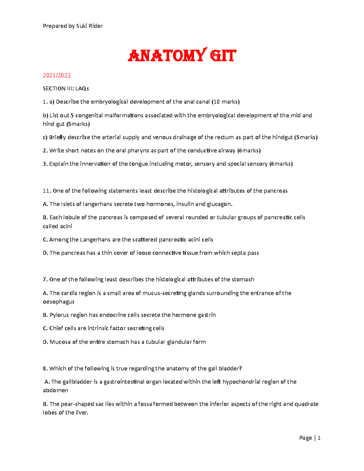 GIT pdf - talks about gastric system hence important in anatomy - ANATOMY GIT 2021/ SECTION III ...