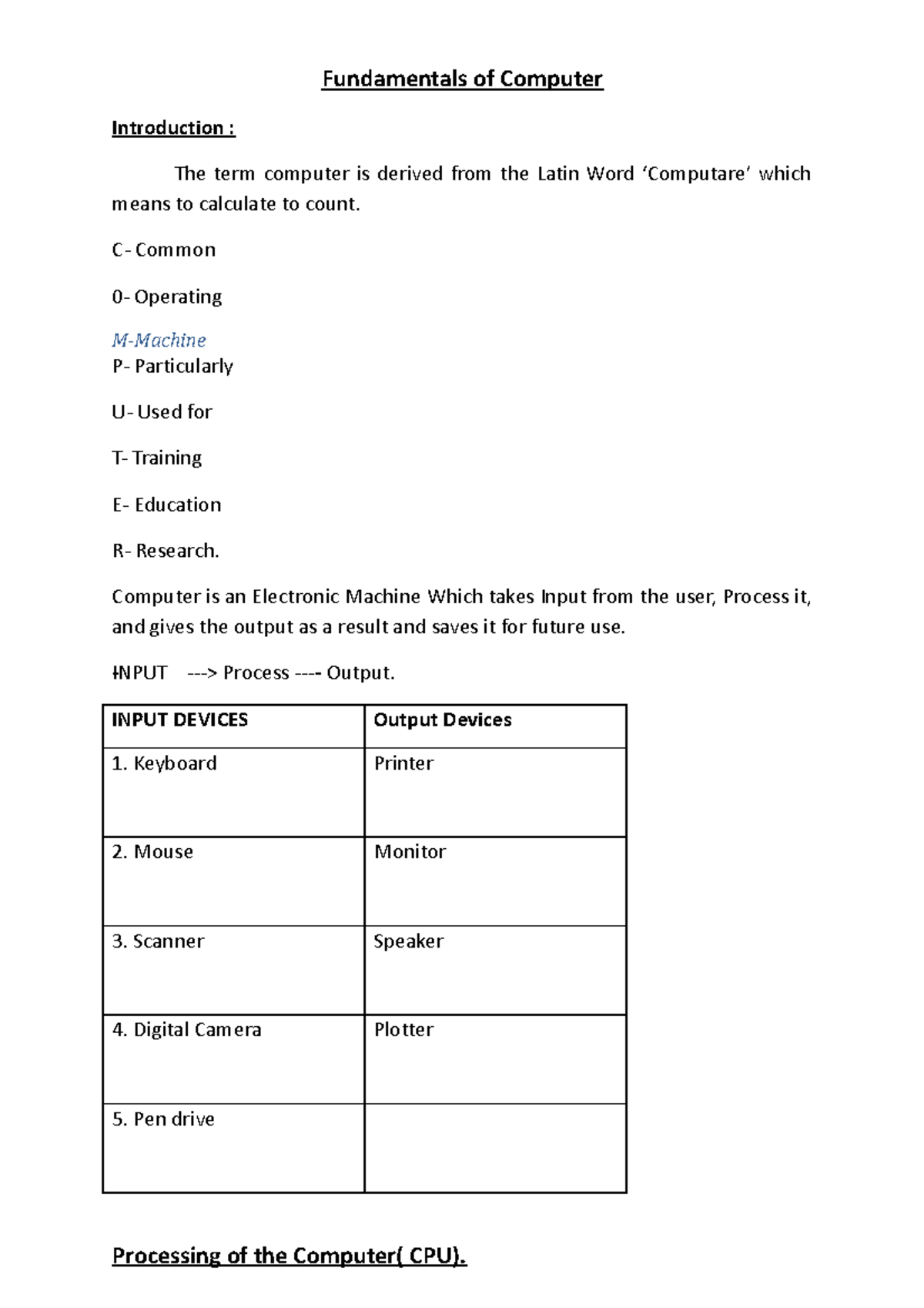 9th Study material - Fundamentals of Computer Introduction : The term ...