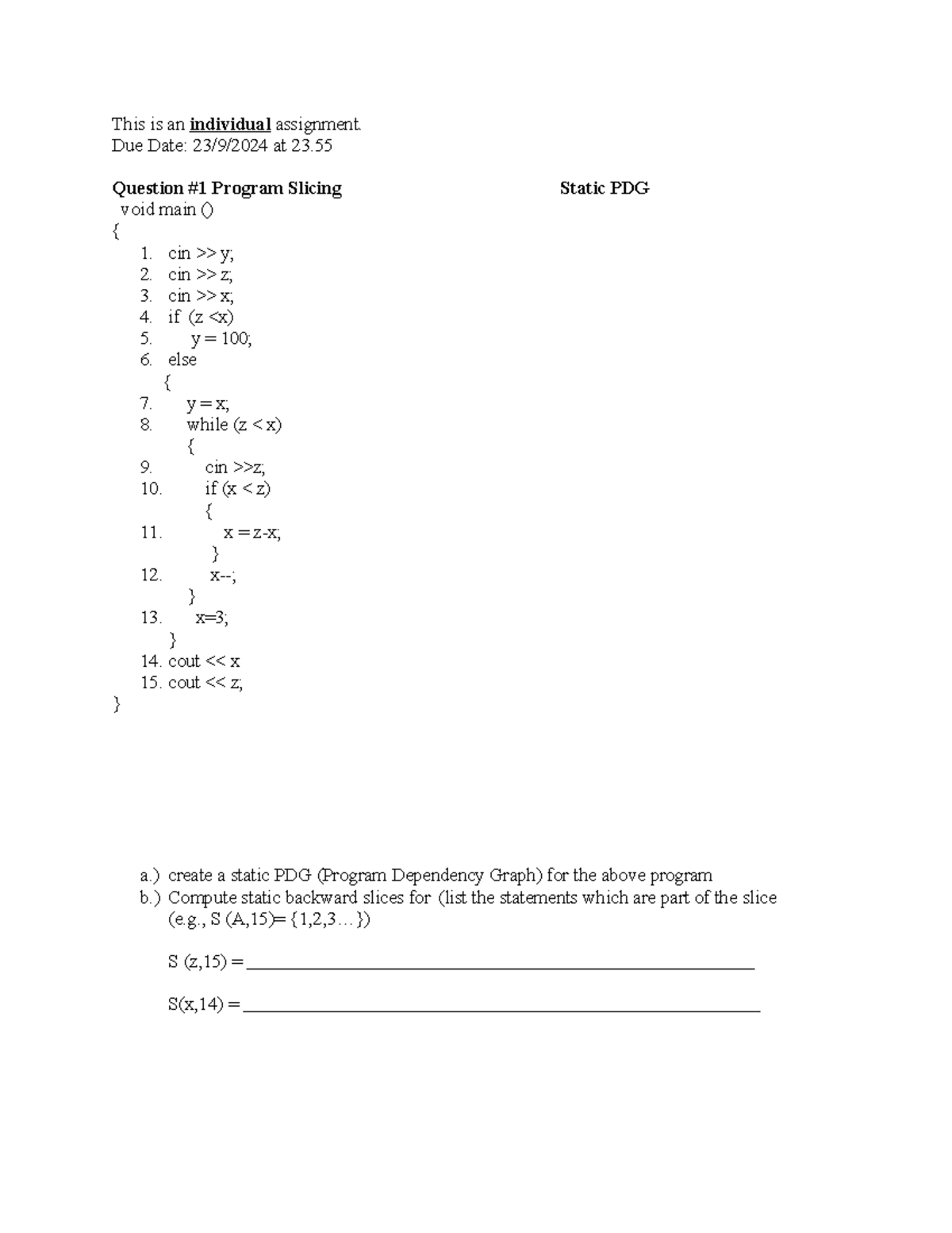 Assignment 1 - assignmeny - This is an individual assignment. Due Date ...