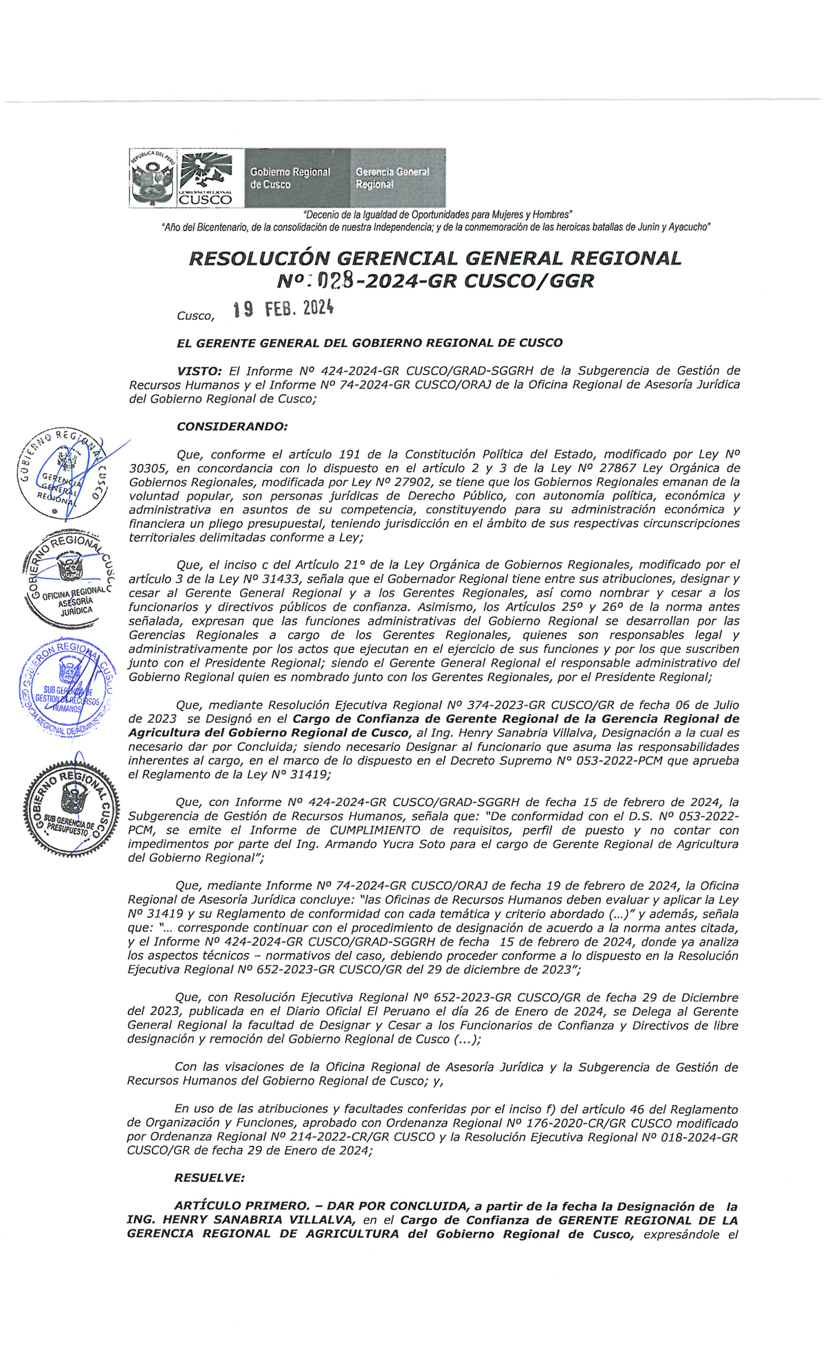 RGG - Gobierno Regional Gerencia General de Cusco Regional CUSCO de la ...