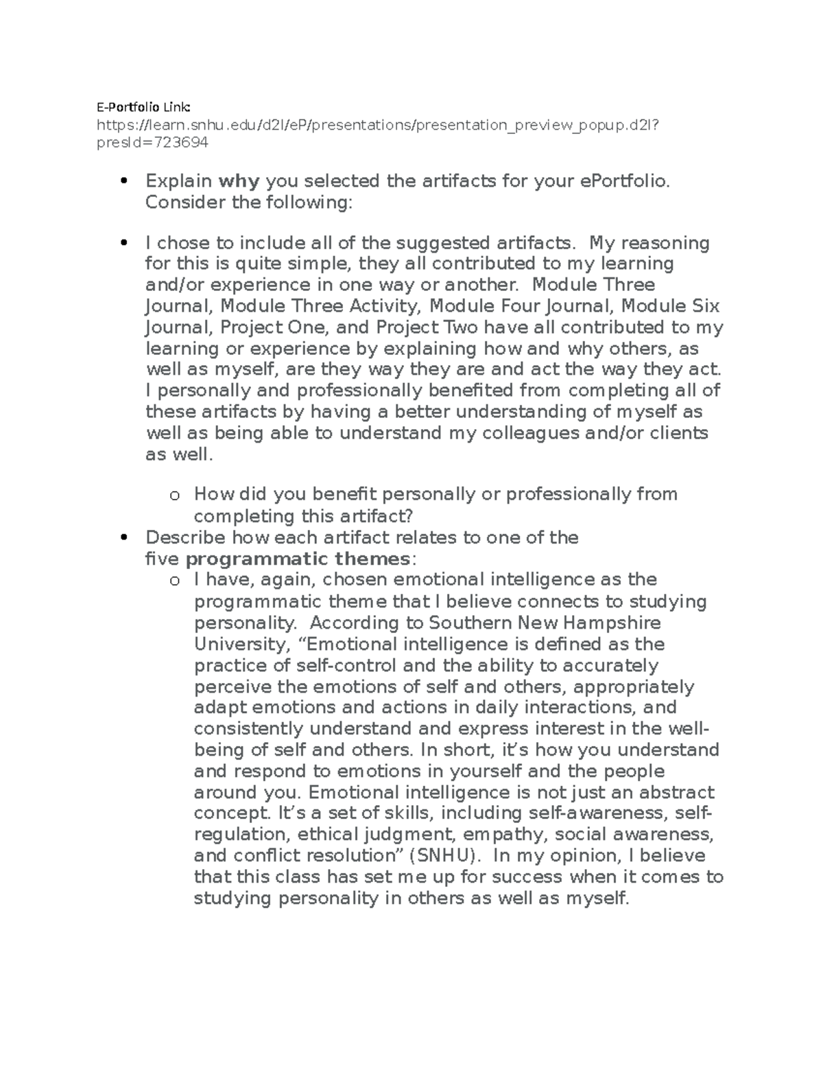 PSY-328 E Portfolio - Complete - E-Portfolio Link: - Studocu