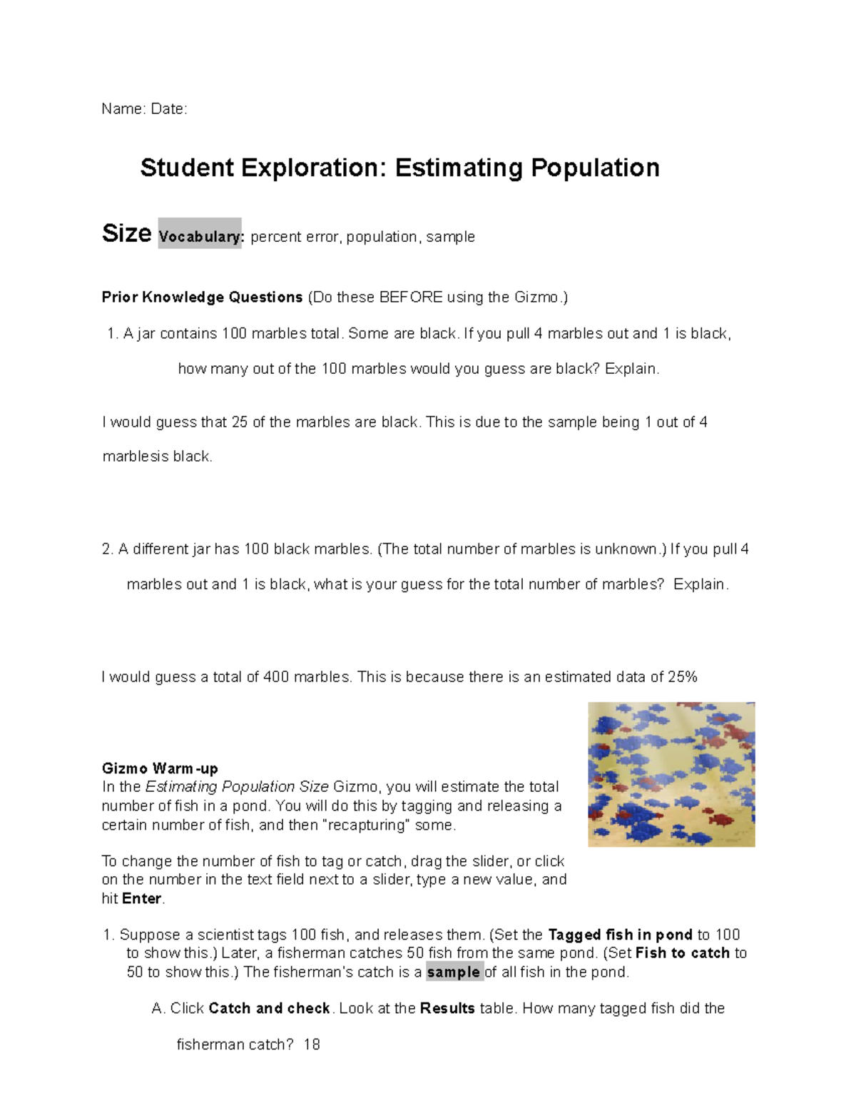 Est Population Size SE (2) - Name: Date: Student Exploration ...