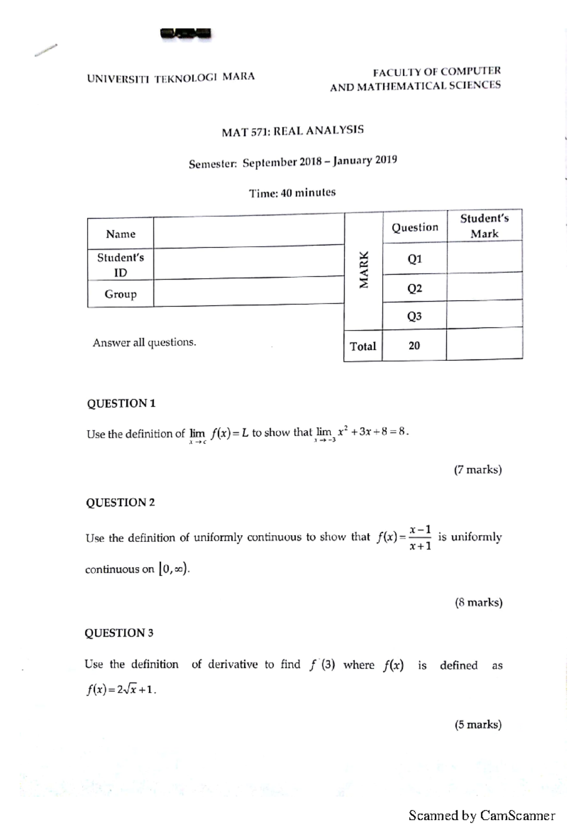 Answer Scheme sept18 - Introduction To Numerical Analysis - Studocu