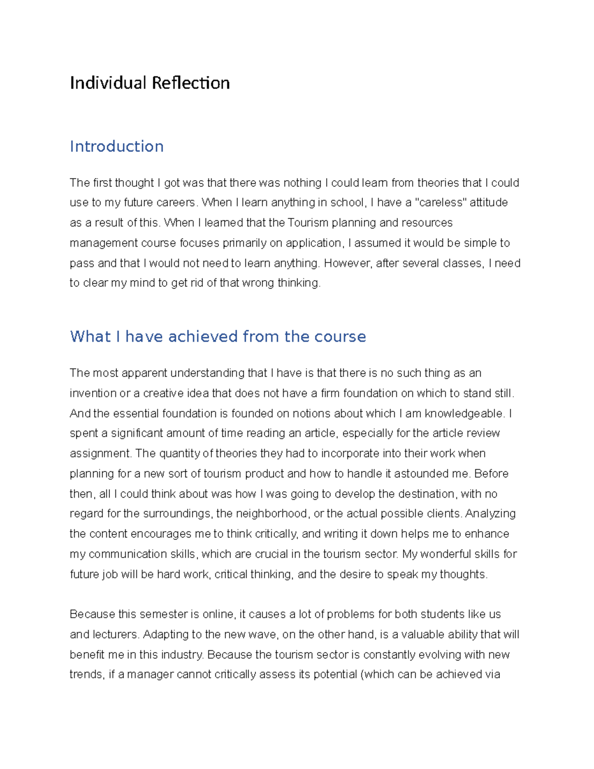 BUSM4566 - Individual Reflection - Individual Reflection Introduction ...