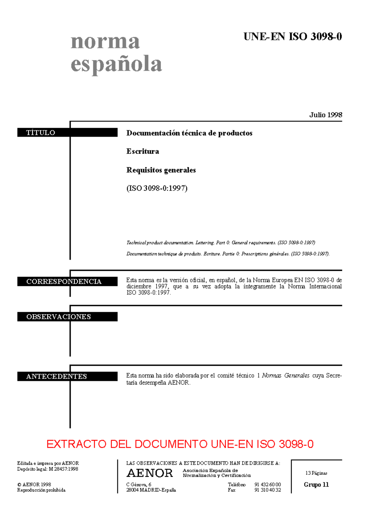 (EX)UNE-EN ISO 3098-0=1998 - norma espaÒola UNE-EN ISO 3098- Julio 1998 ...