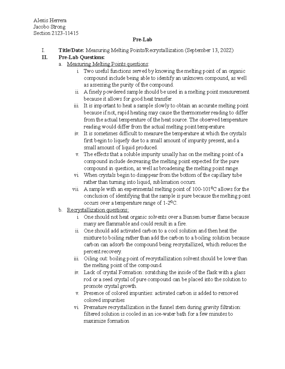 Pre-lab 3 - Organic 1 Lab work - Alexis Herrera Jacobo Strong Section ...