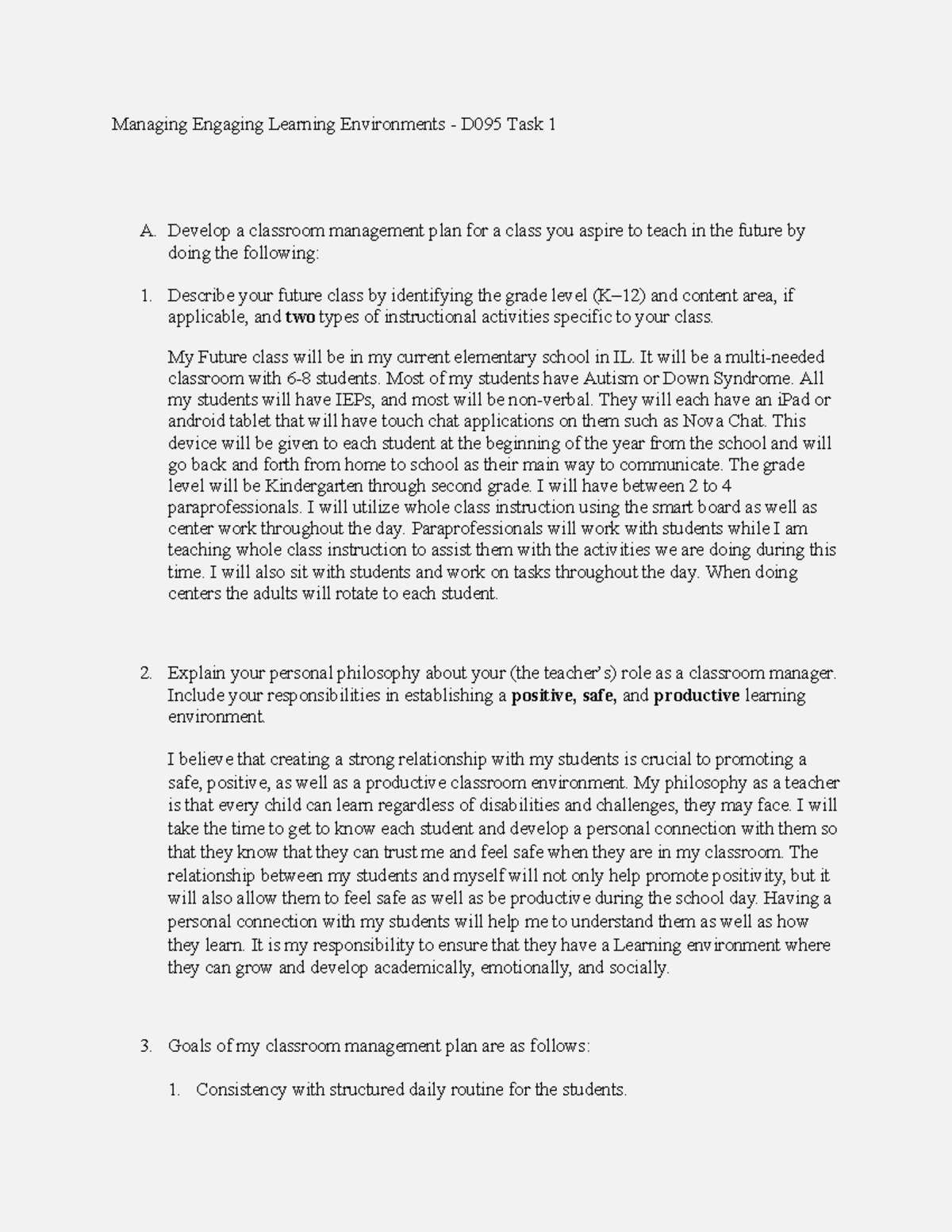 D095 Task 1 revision notes - Managing Engaging Learning Environments ...