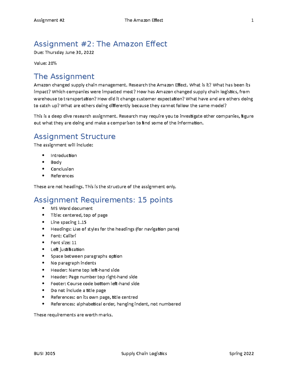 Assignment #2 The Amazon Effect - Assignment #2: The Amazon Effect Due ...