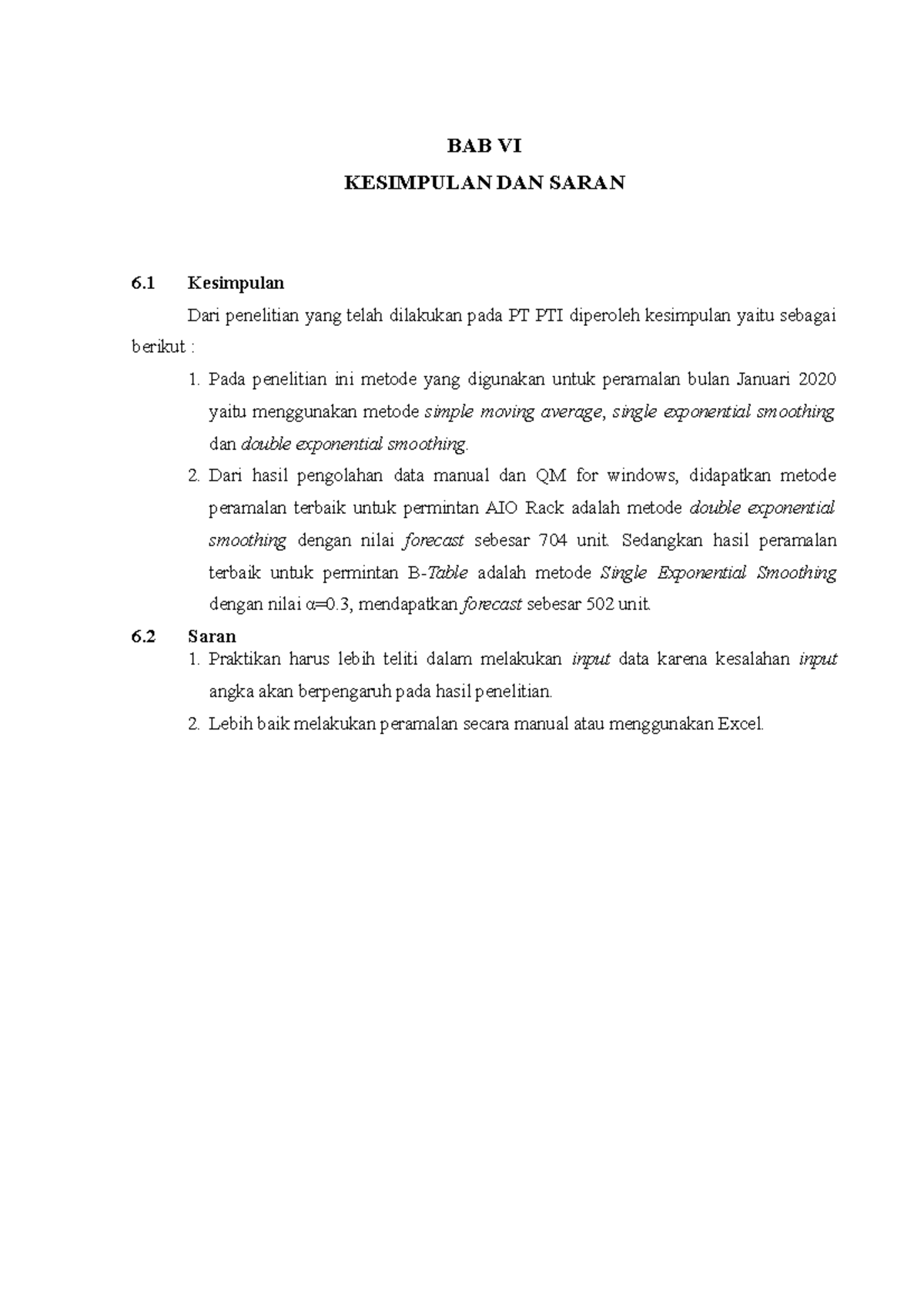 metode simple moving average - BAB VI KESIMPULAN DAN SARAN 6 Kesimpulan ...