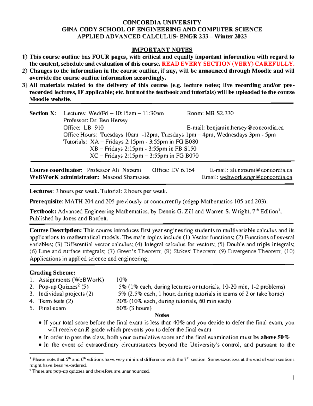 ENGR 233 outline Winter 2023 Section X - CONCORDIA UNIVERSITY GINA CODY SCHOOL OF ENGINEERING ...