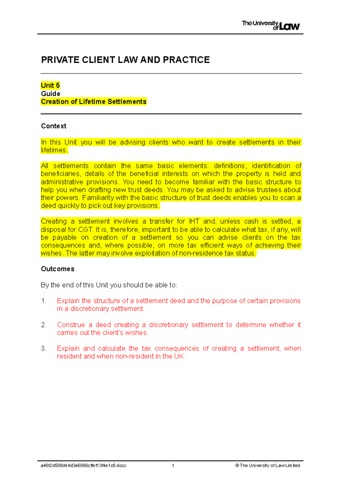 Workshop Guide 5 (PRL) - law lecture notes on private client law ...