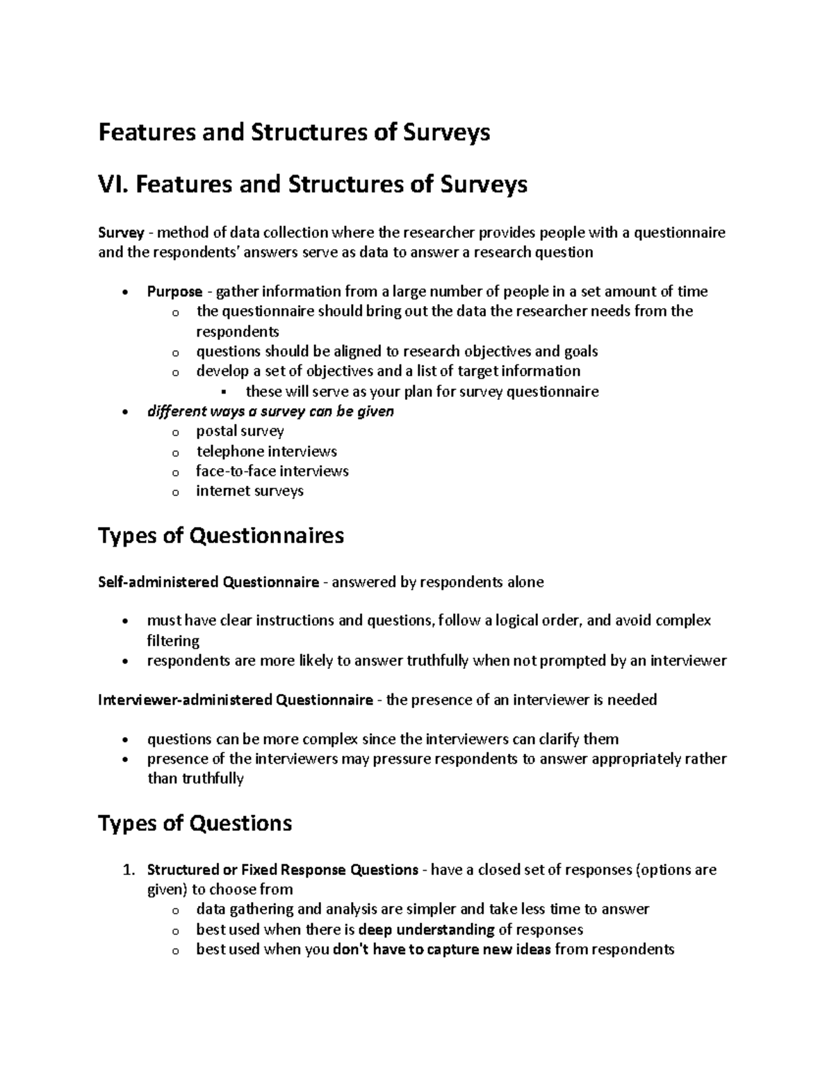 Features and Structures of Surveys - Features and Structures of Surveys ...