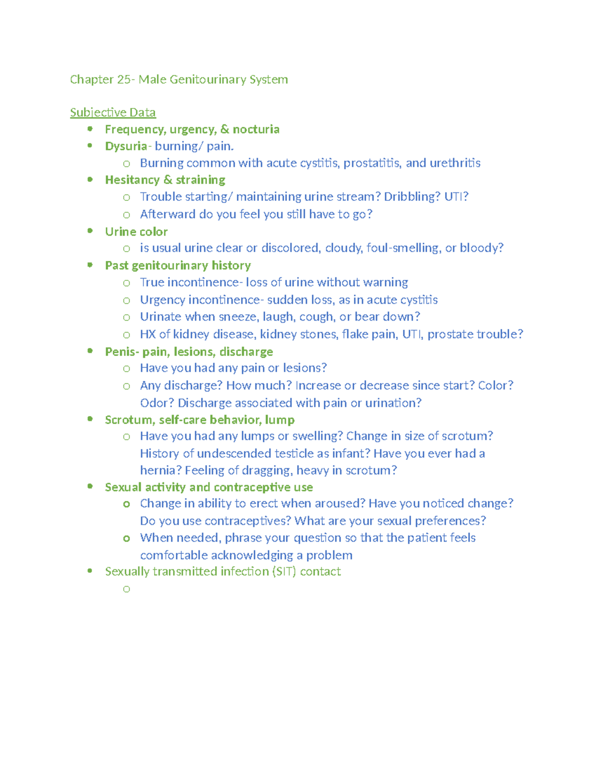 Penis probs - notes - Chapter 25- Male Genitourinary System Subjective ...