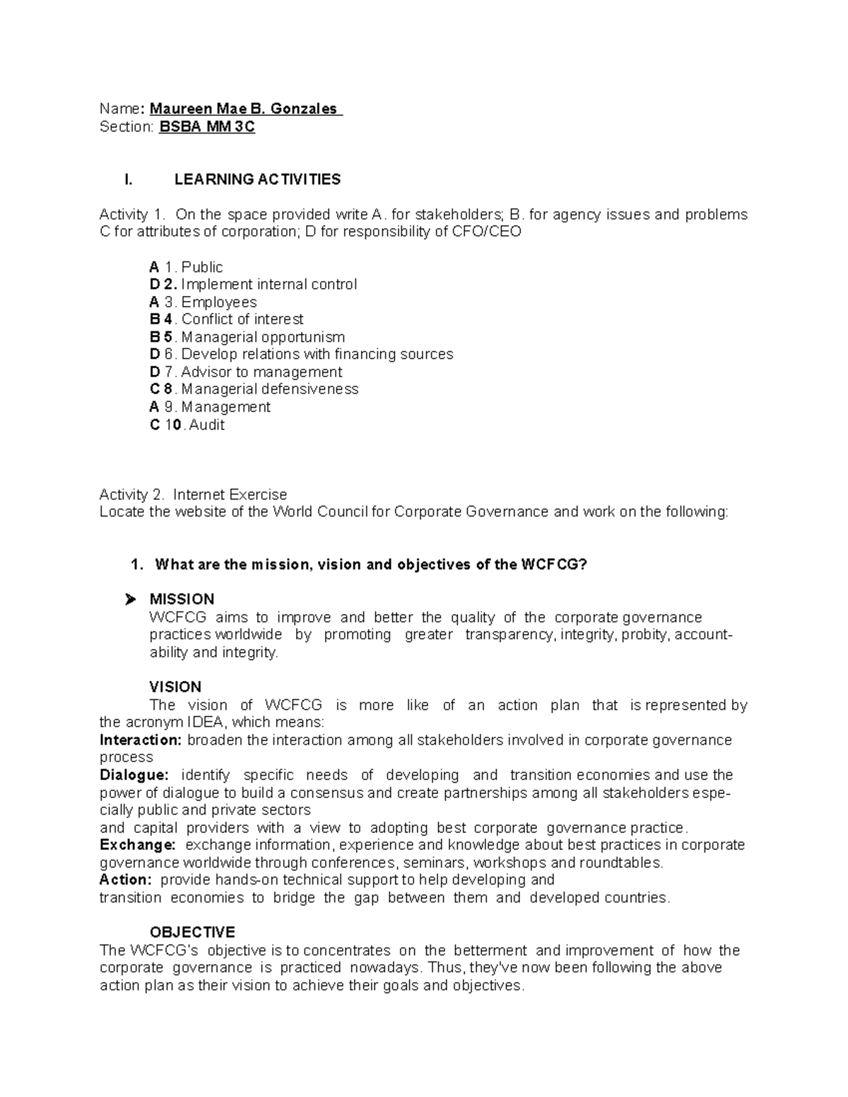 MGT 4 Module 1 - lessons and activities - Name: Maureen Mae B. Gonzales ...