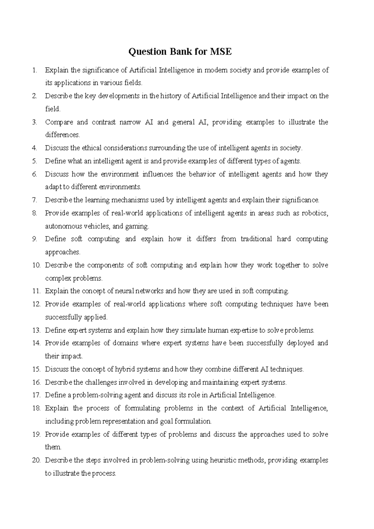 Question Bank for MSE - Question Bank for MSE Explain the significance ...