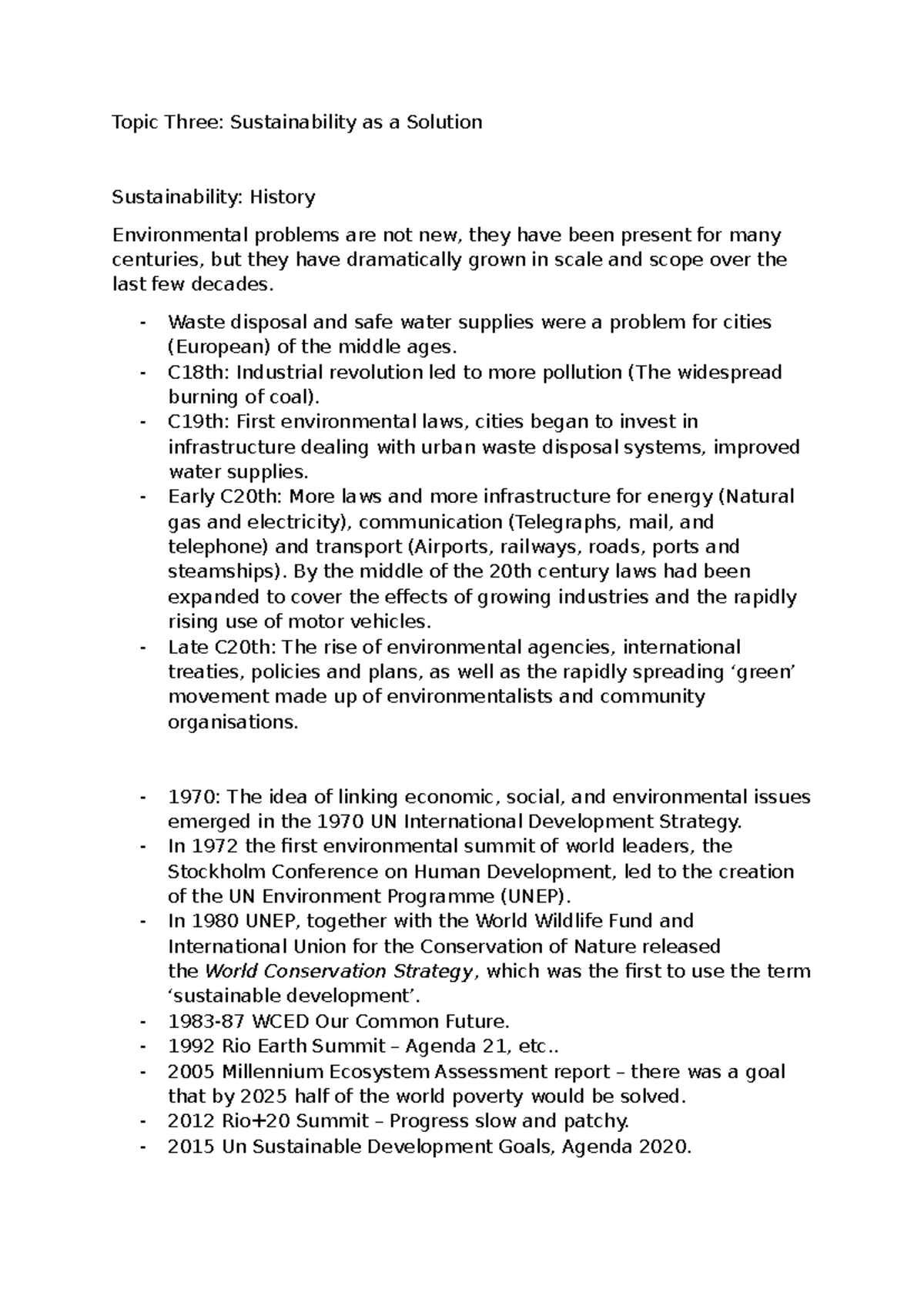 Topic Three Environmental Sustainability - Topic Three: Sustainability ...