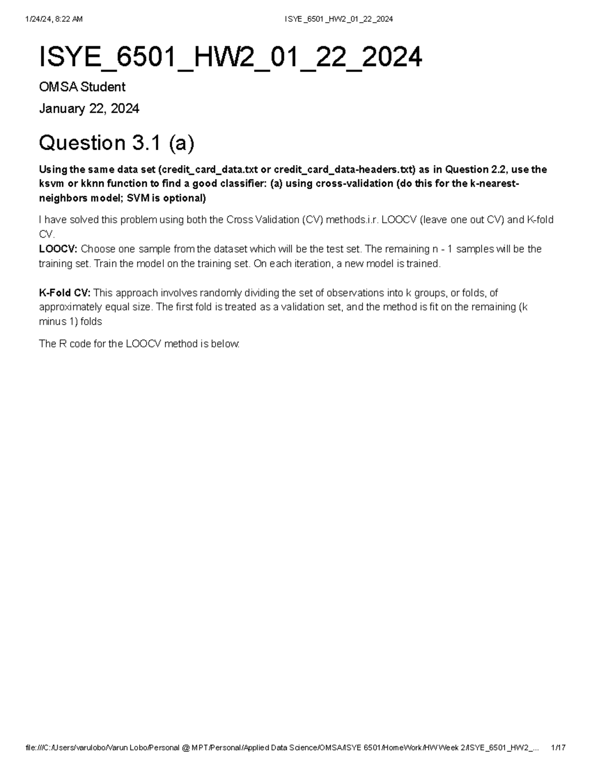 ISYE 6501 HW2 01 24 2024 - file:///C:/Users/varulobo/Varun Lobo ...