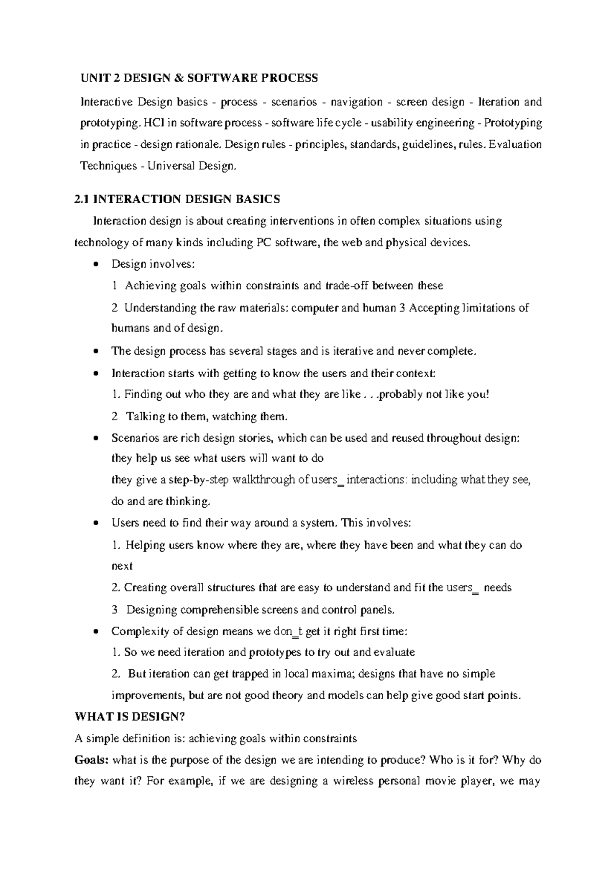 UNIT 2 HCI - unite 2 - UNIT 2 DESIGN & SOFTWARE PROCESS Interactive ...