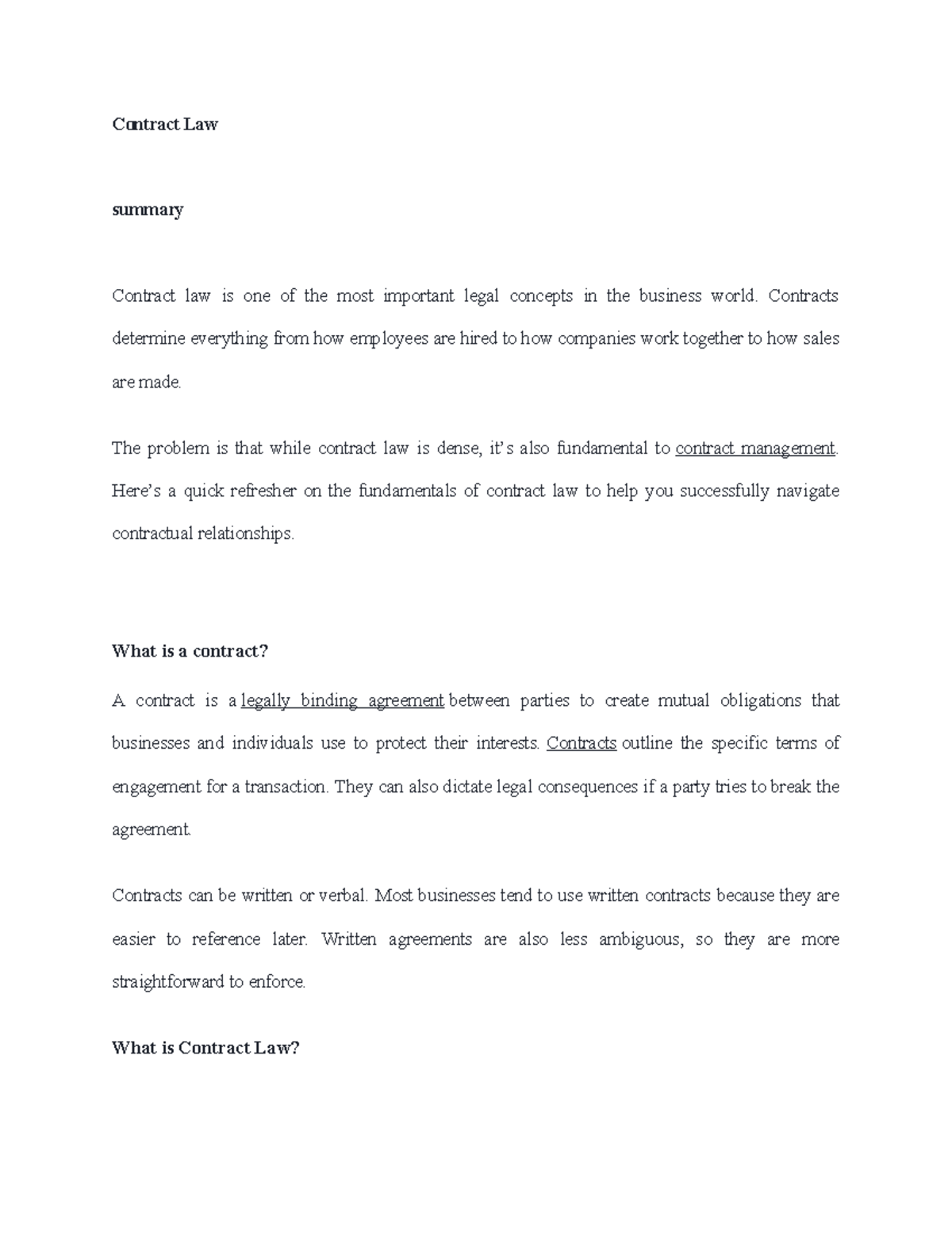 Contract Law-summary - safadfsfgg - Contract Law summary Contract law is one of the most ...