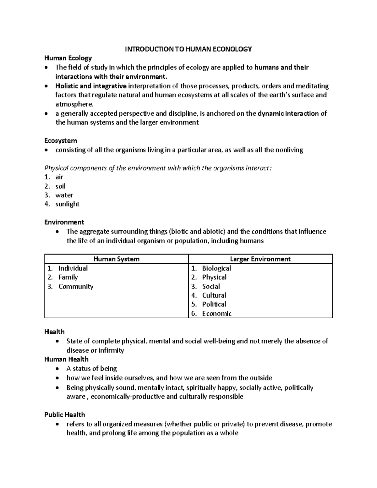 Introduction to Human Ecology - Environmental Health - University of ...
