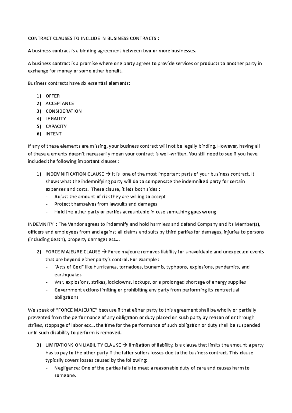 Contract Clauses TO Include IN Business Contracts - CONTRACT CLAUSES TO ...