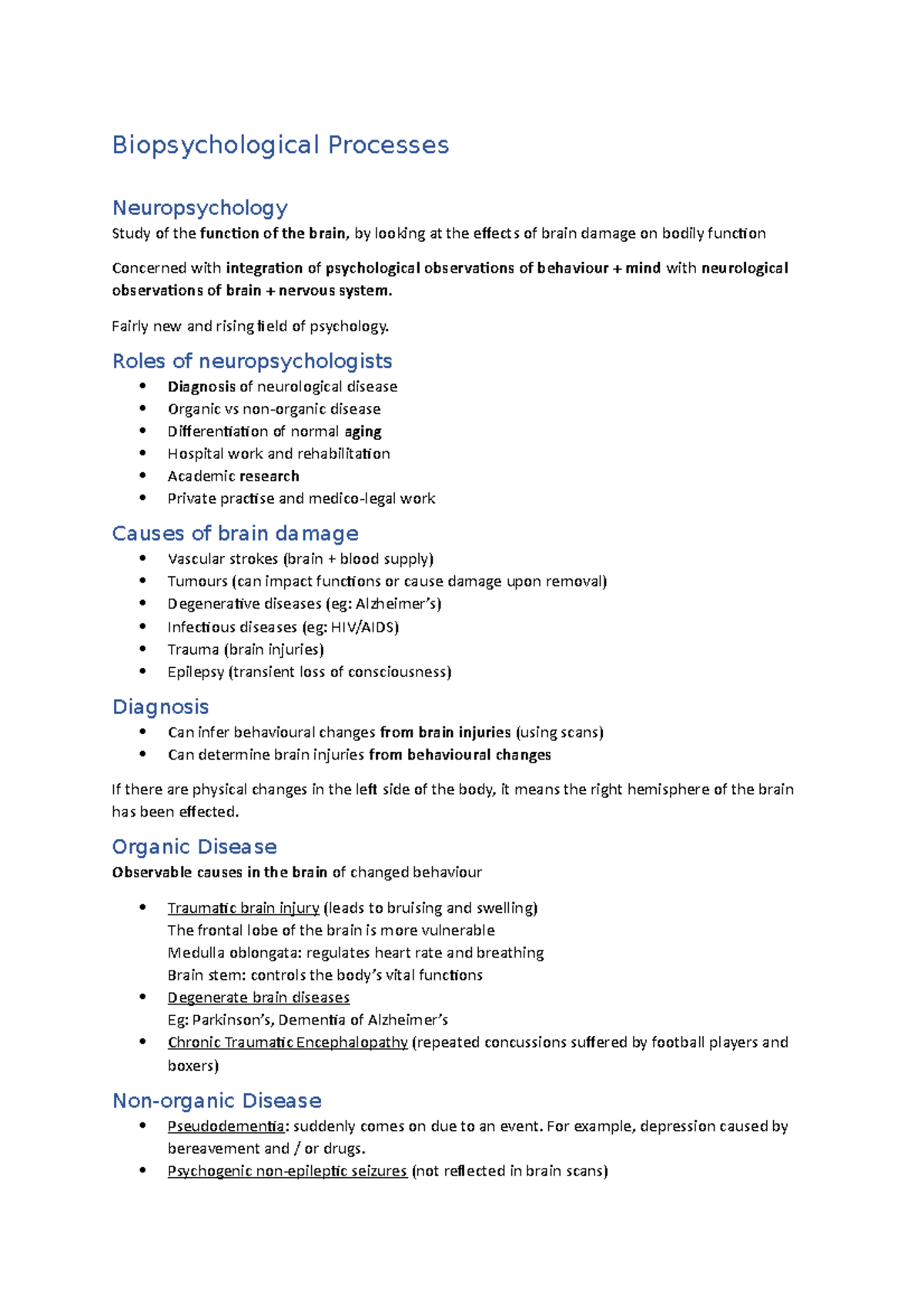 Biopsychology - An introduction to brain disease, the nervous system, structure of the brain ...