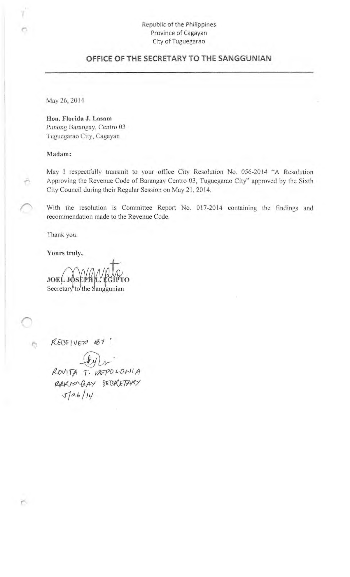 Barangay TAX CODE - SAMPLE - Republic of the Philippines Province of ...