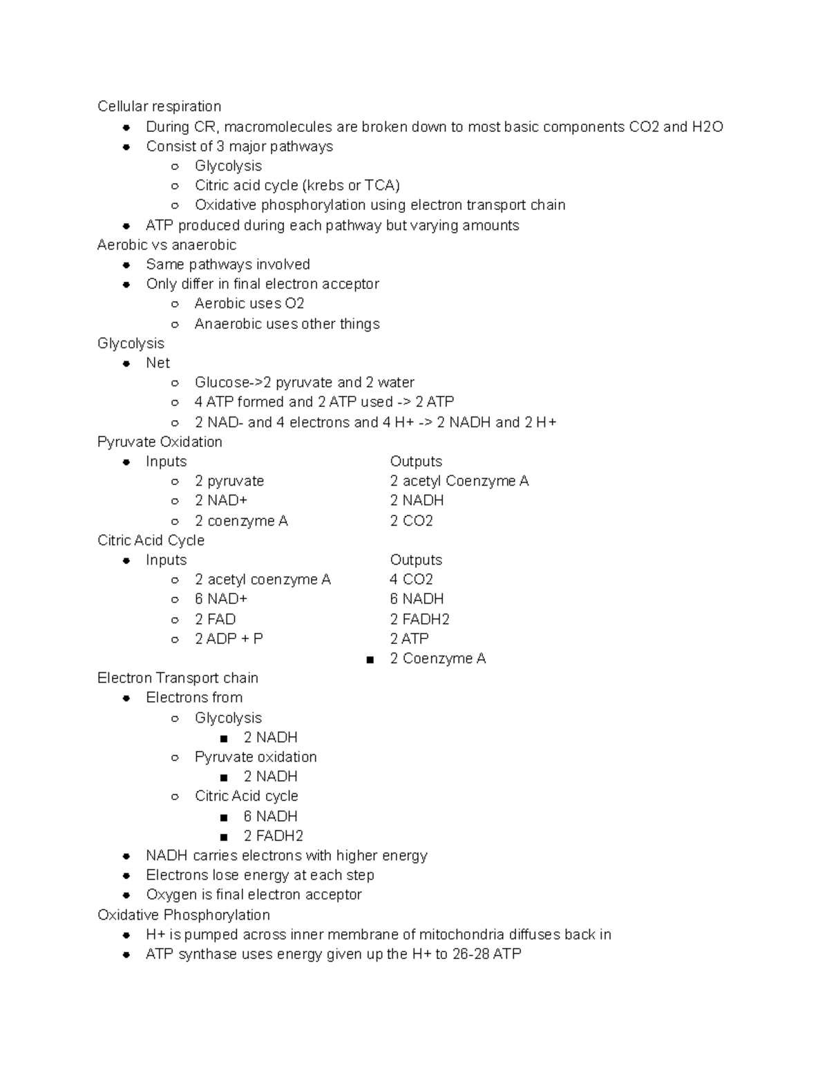 Bio 116 exam 3 - Dr. Shreve Spring 2022 - Cellular respiration During ...